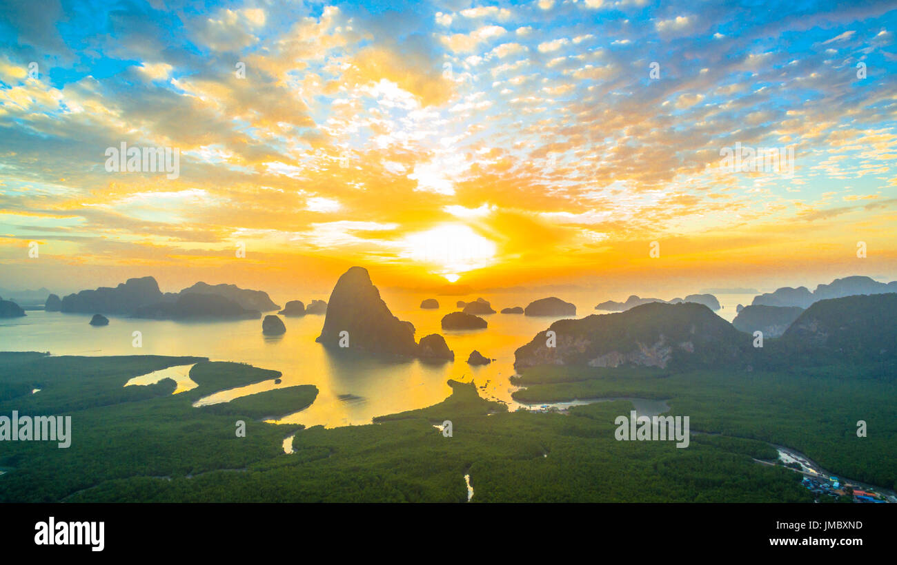 aerial photography sunrise at Samed Nang She viewpoint in Phang Nga ...