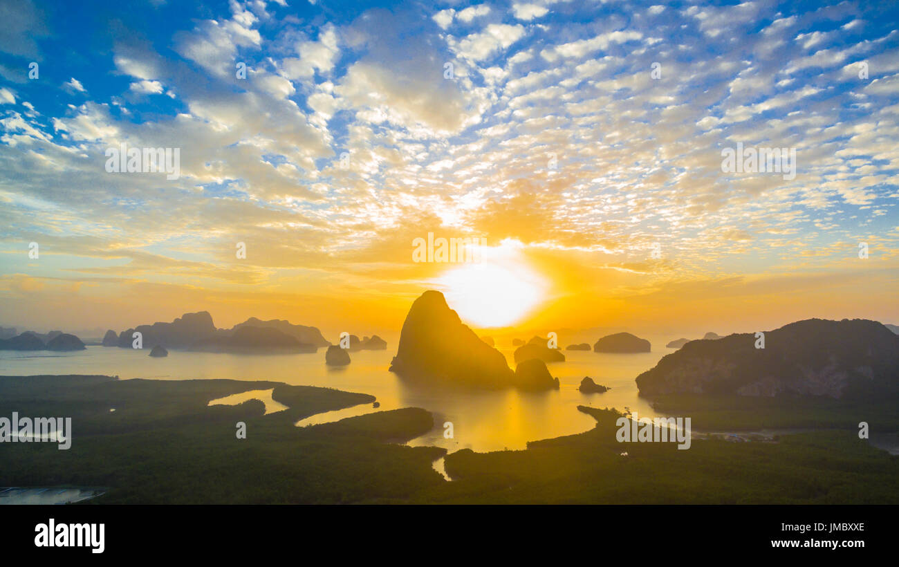 aerial photography sunrise at Samed Nang She viewpoint in Phang Nga ...