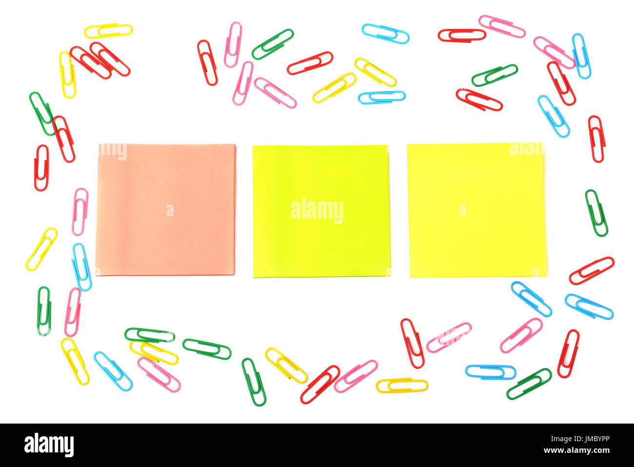 stickers and a set of paper clips isolated on white background Stock ...