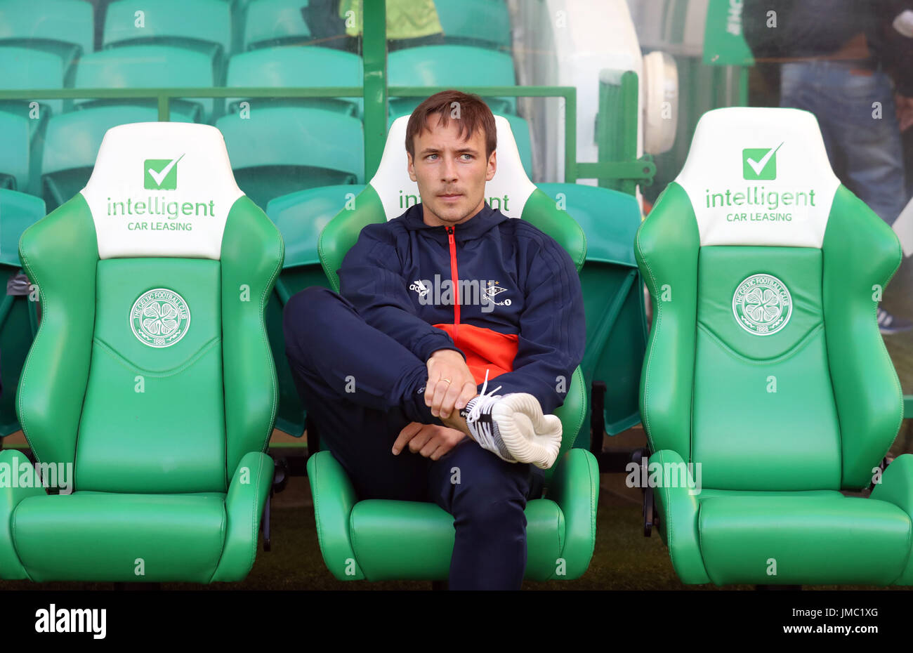Rosenborg's Mike Jensen in the dugout before the UEFA Champions League ...