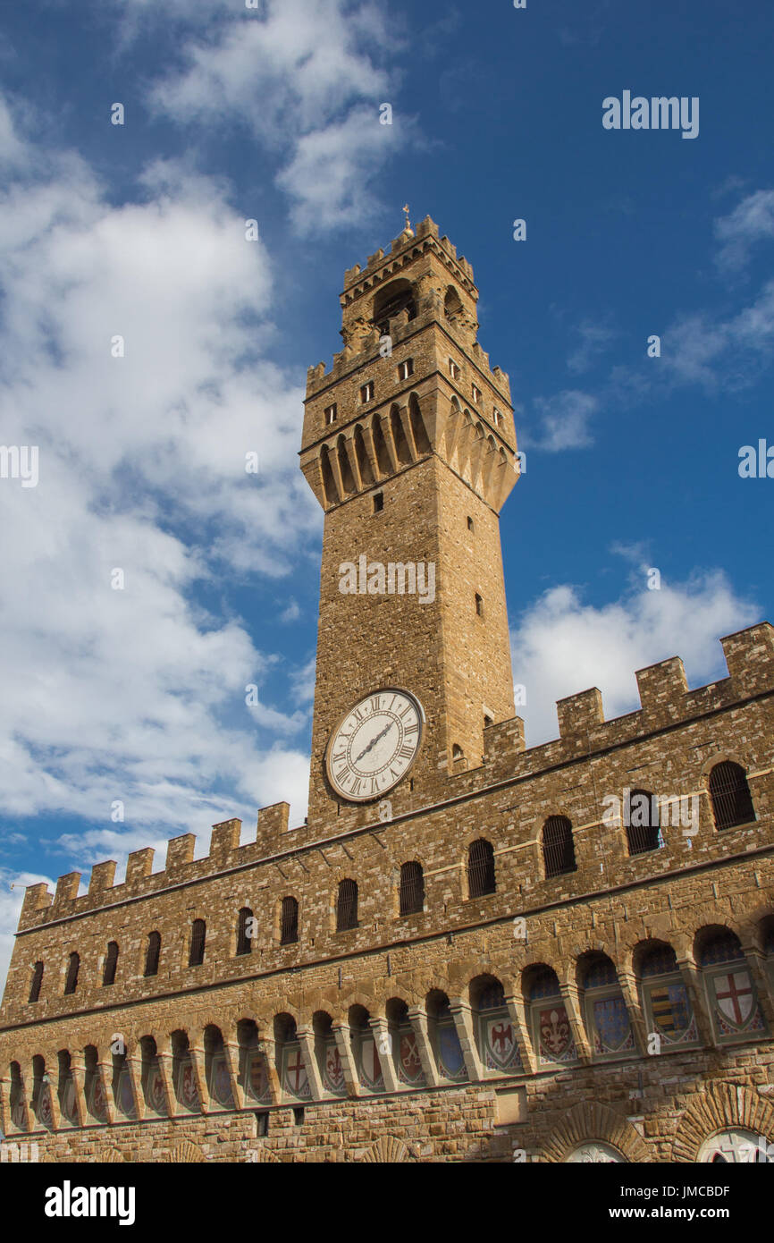 Italy, Florence - November 06 2016: view of the clock tower fragment of ...