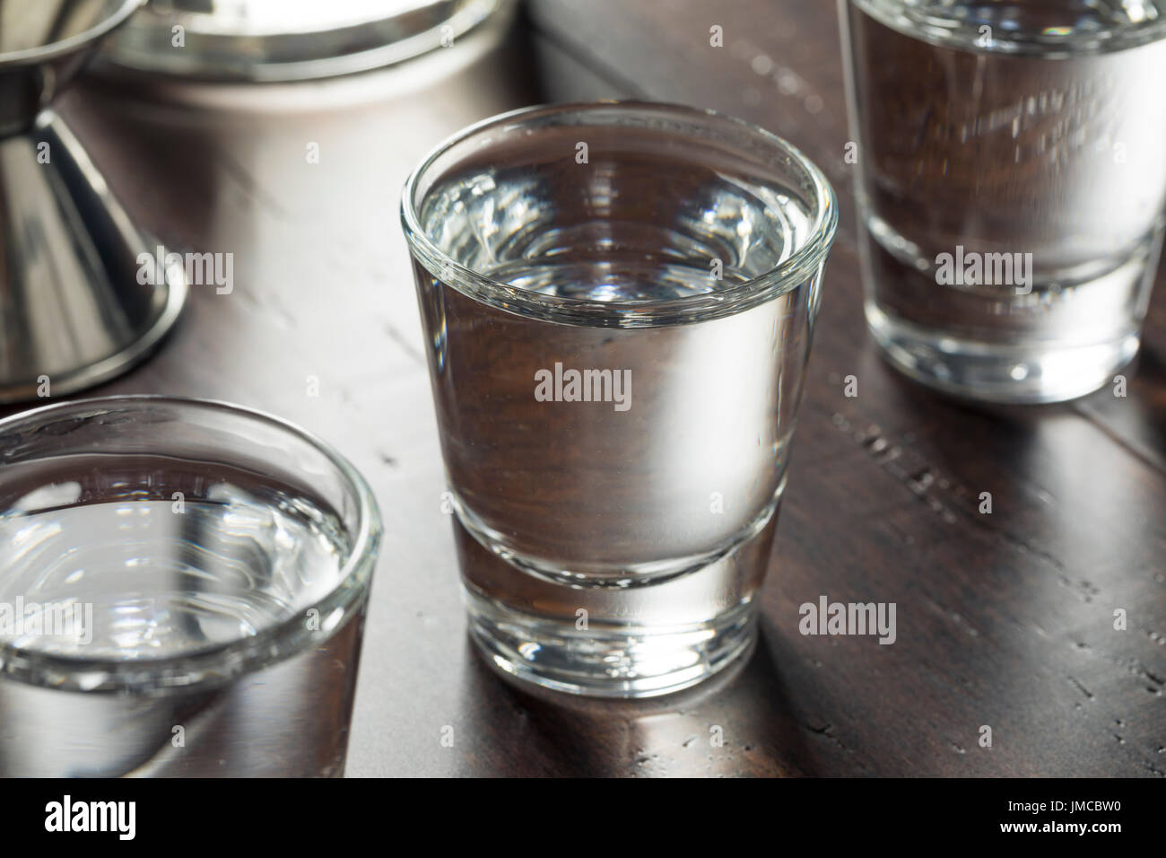 Clear Alcoholic Russian Vodka Shots Ready to Drink Stock Photo - Alamy