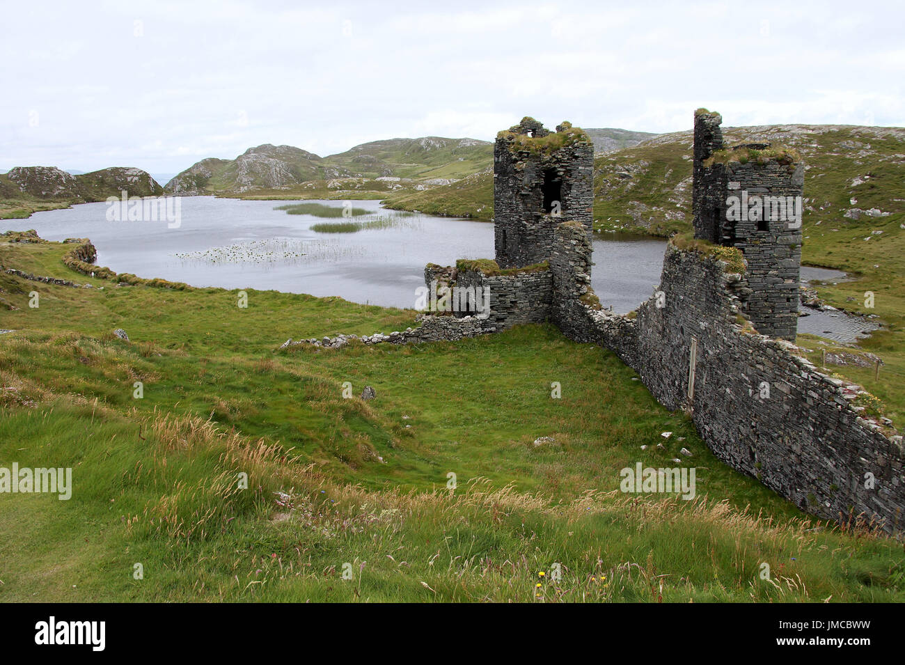 Dunlough Castle standing on the isthmus connecting Three Castle Head ...