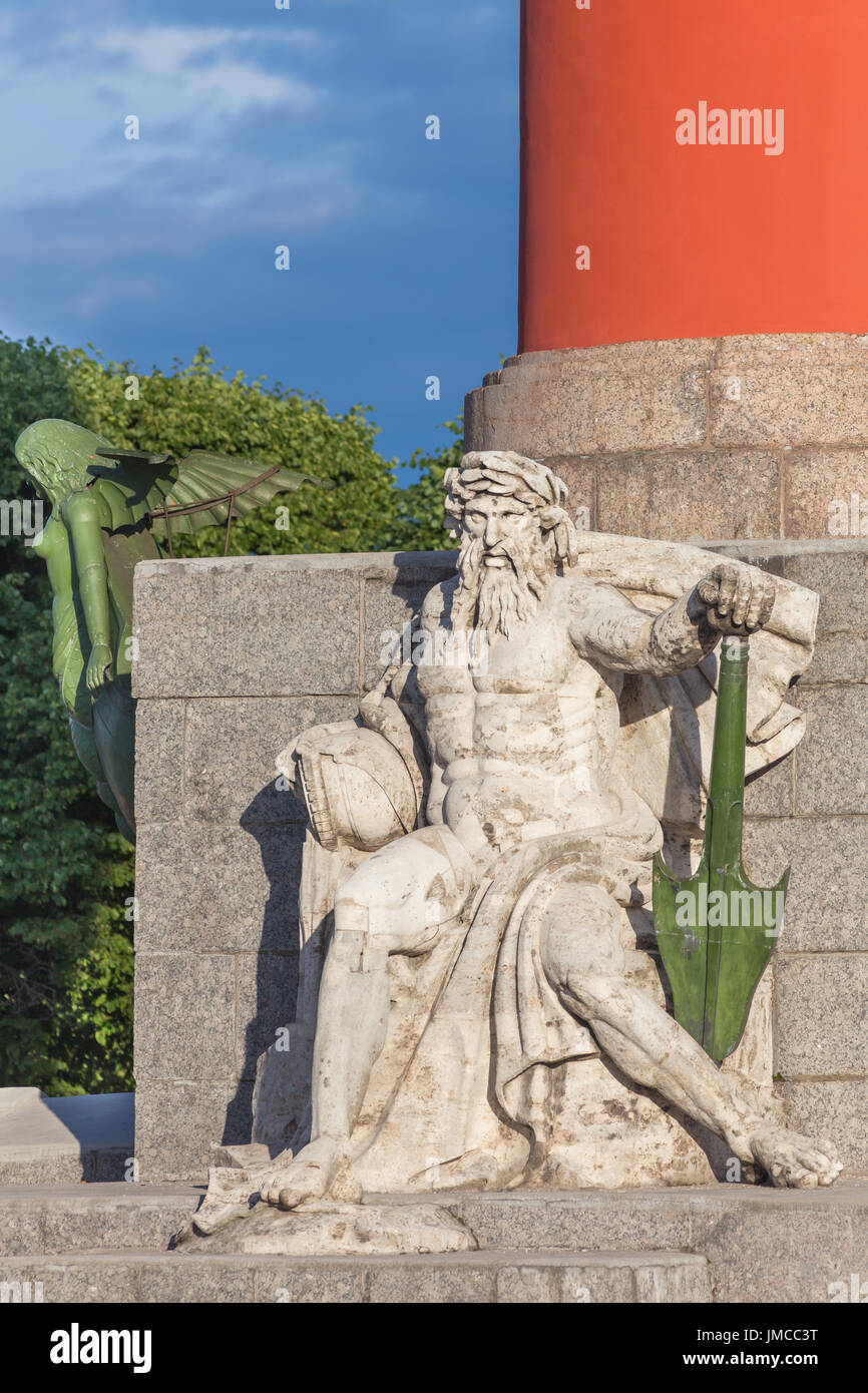 Statue of Neptune with an oar and female figure on the bow in the ...
