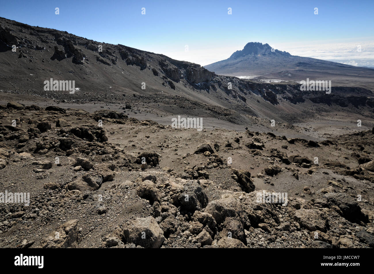 View of Mount Mawenzi during the descent from the summit, Kilimanjaro ...