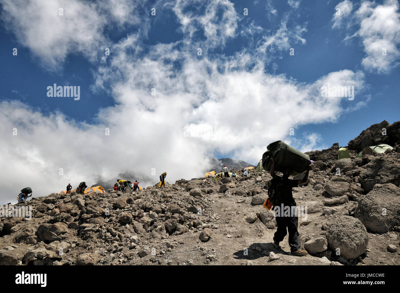 Porters and climbers at Barafu Camp, Kilimanjaro National Park ...