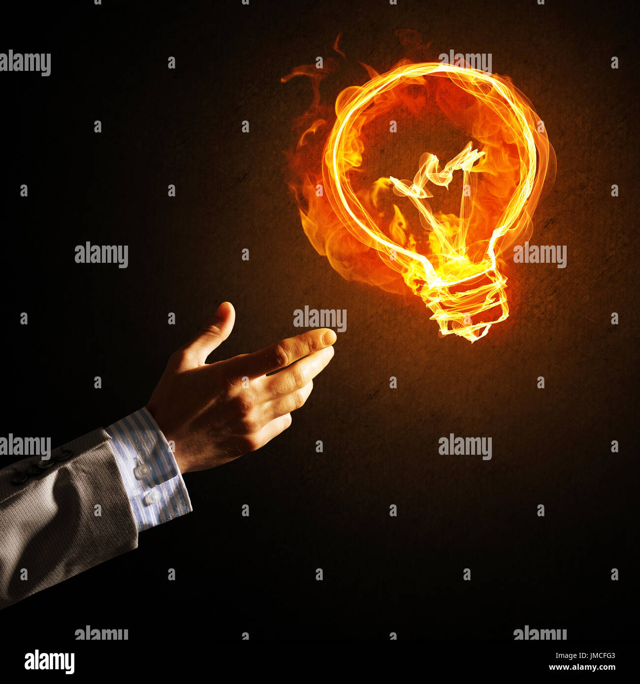 Concept of electricity or inspiration with burning light bulb Stock ...