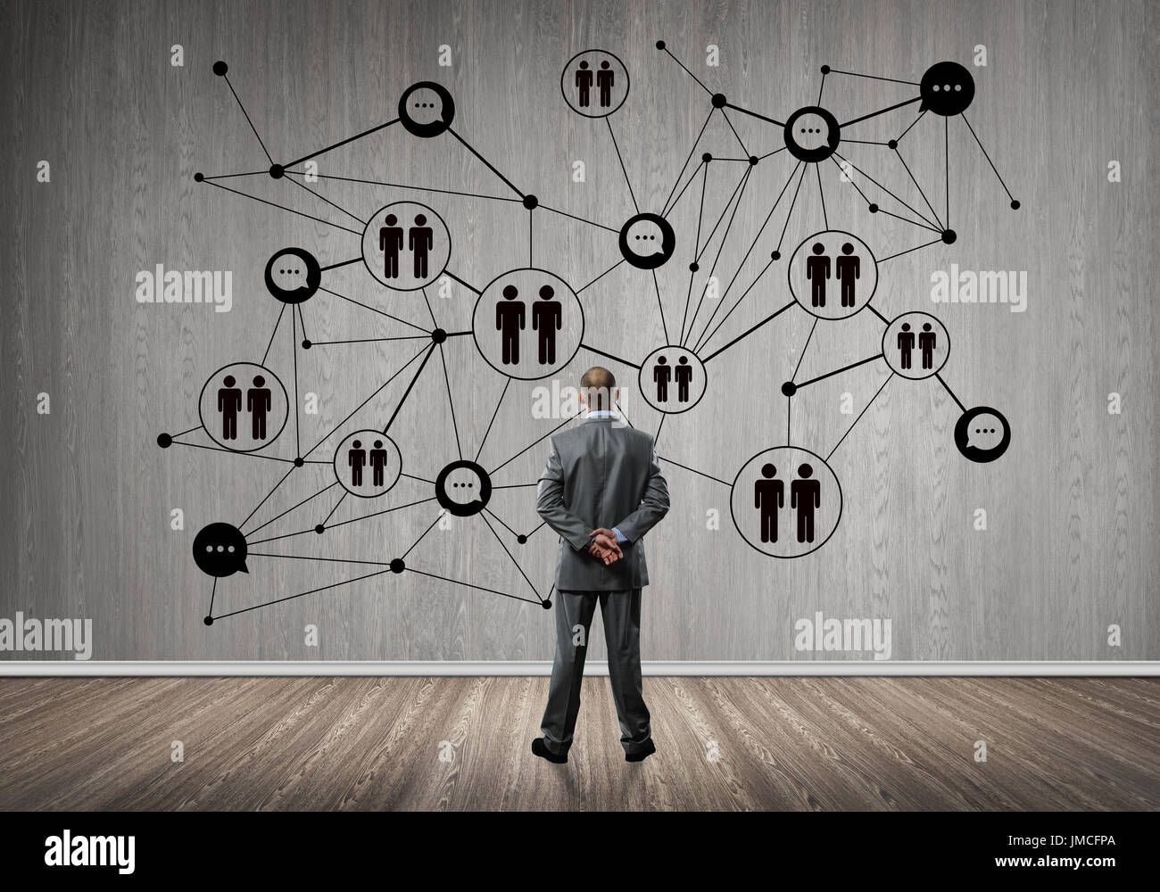 Connection lines drawn on concrete wall as symbol for networking Stock ...