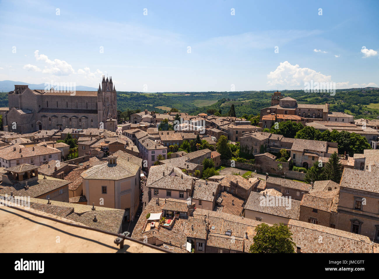 aerial view of the streets and rooftops of small italian town of ...