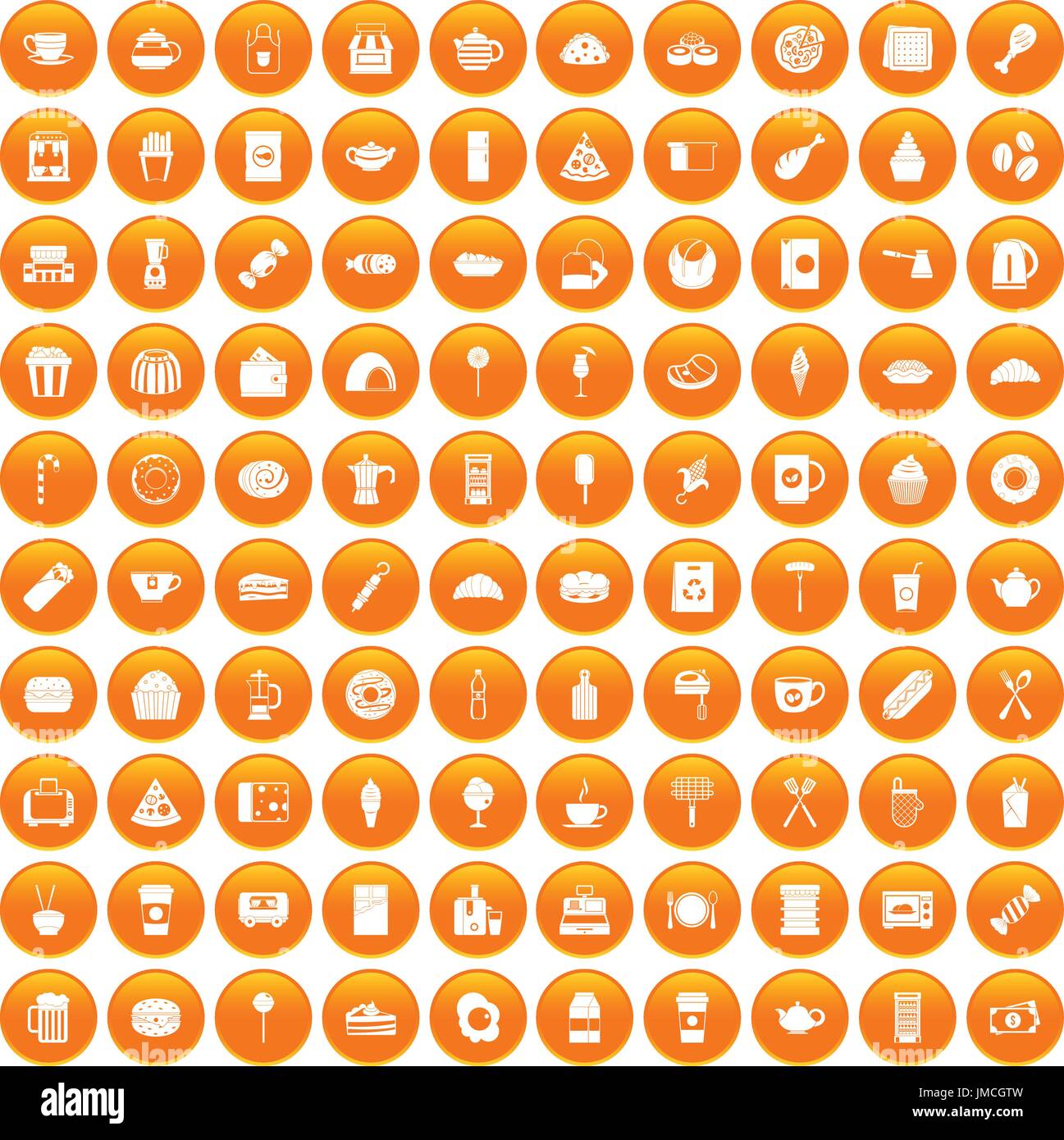 100 cafe icons set orange Stock Vector Image & Art - Alamy