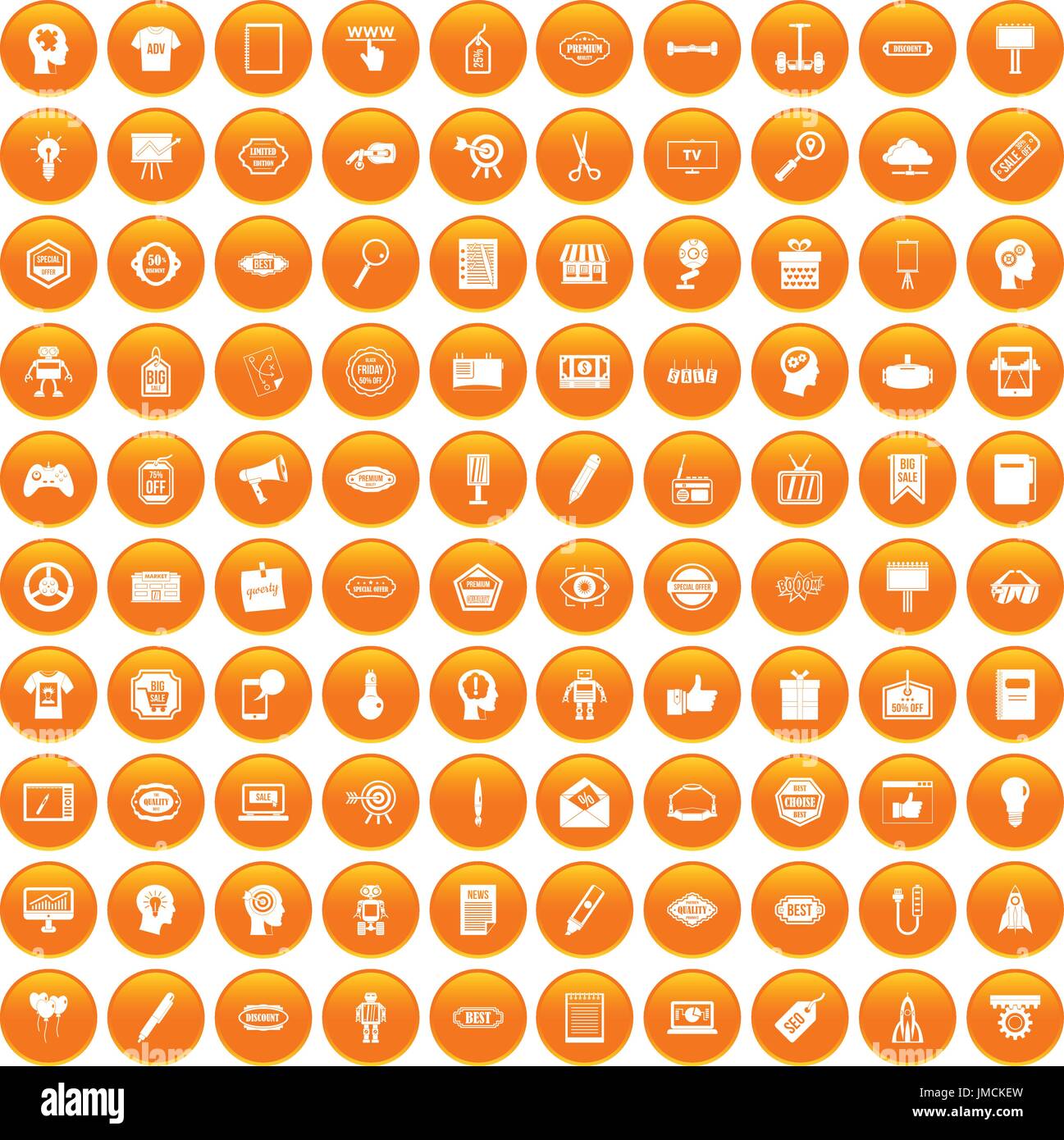 100 creative marketing icons set orange Stock Vector Image & Art - Alamy