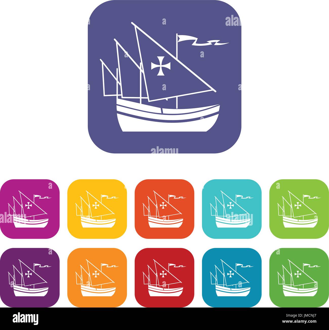 Ship of Columbus icons set Stock Vector Image & Art - Alamy