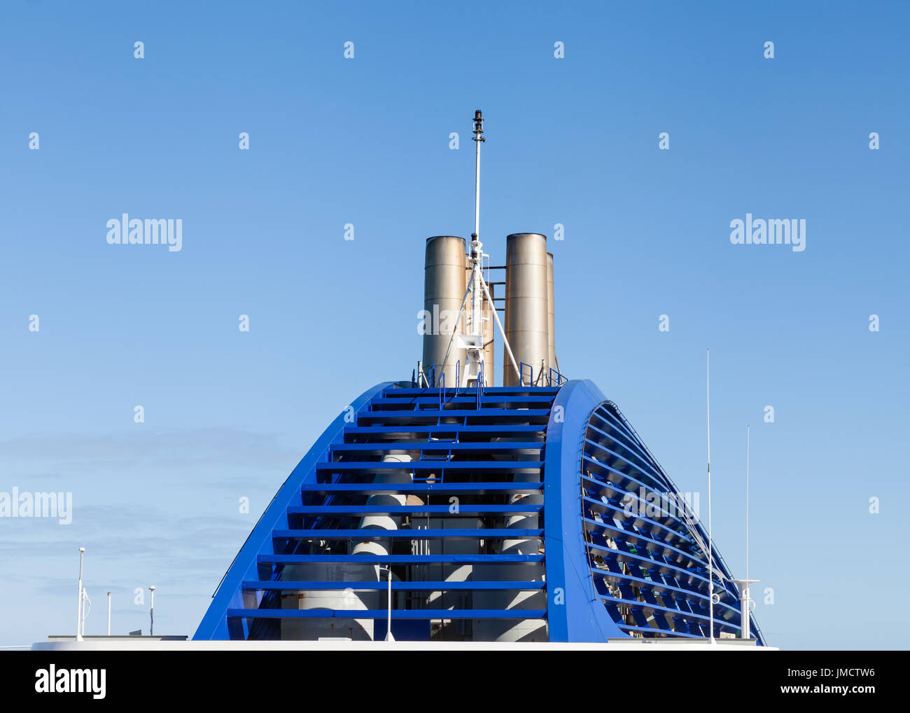 The funnel of a P&O cruise ship is pictured in the North Atlantic Ocean ...