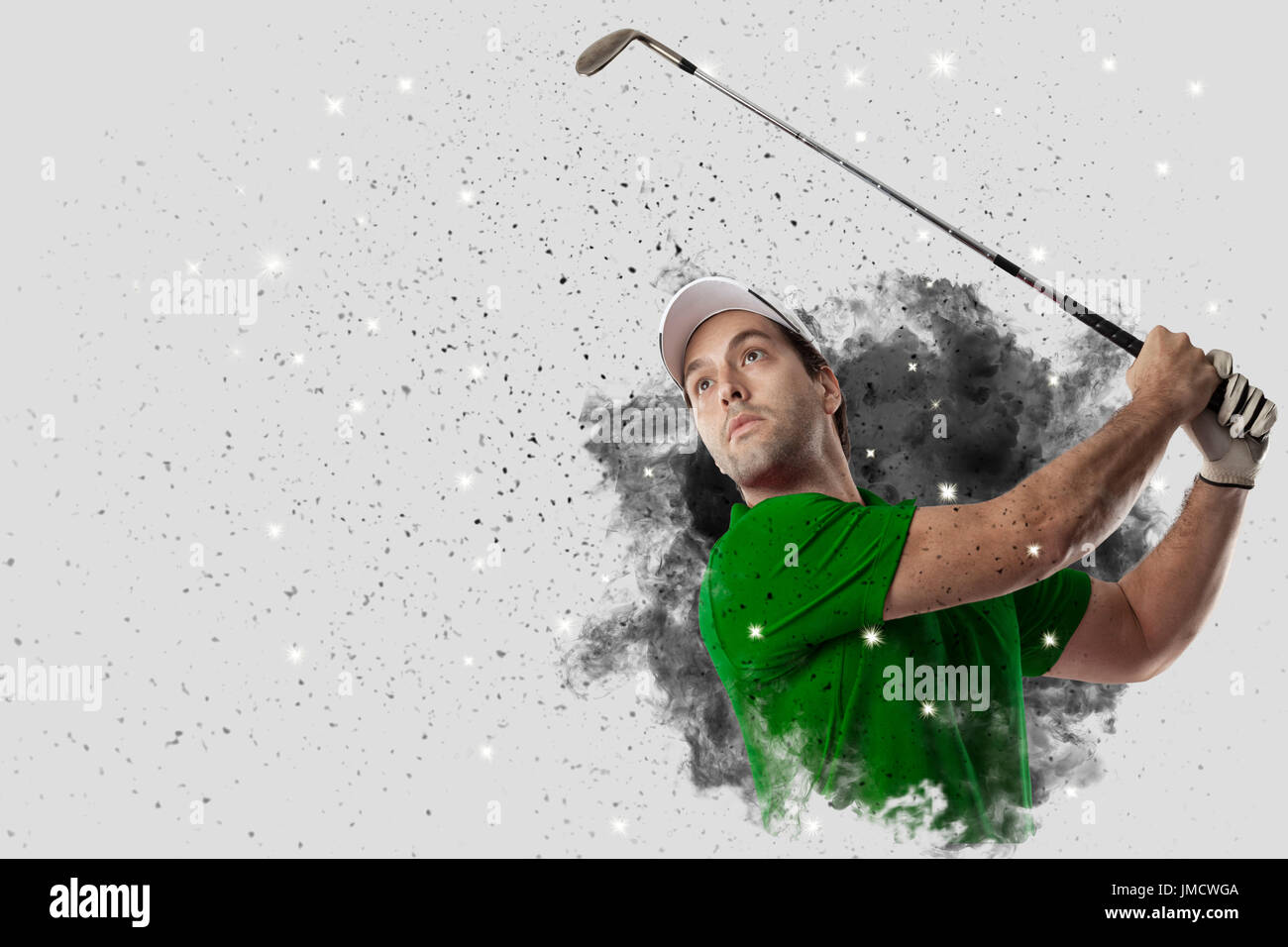 Golf Player with a green uniform coming out of a blast of smoke Stock ...