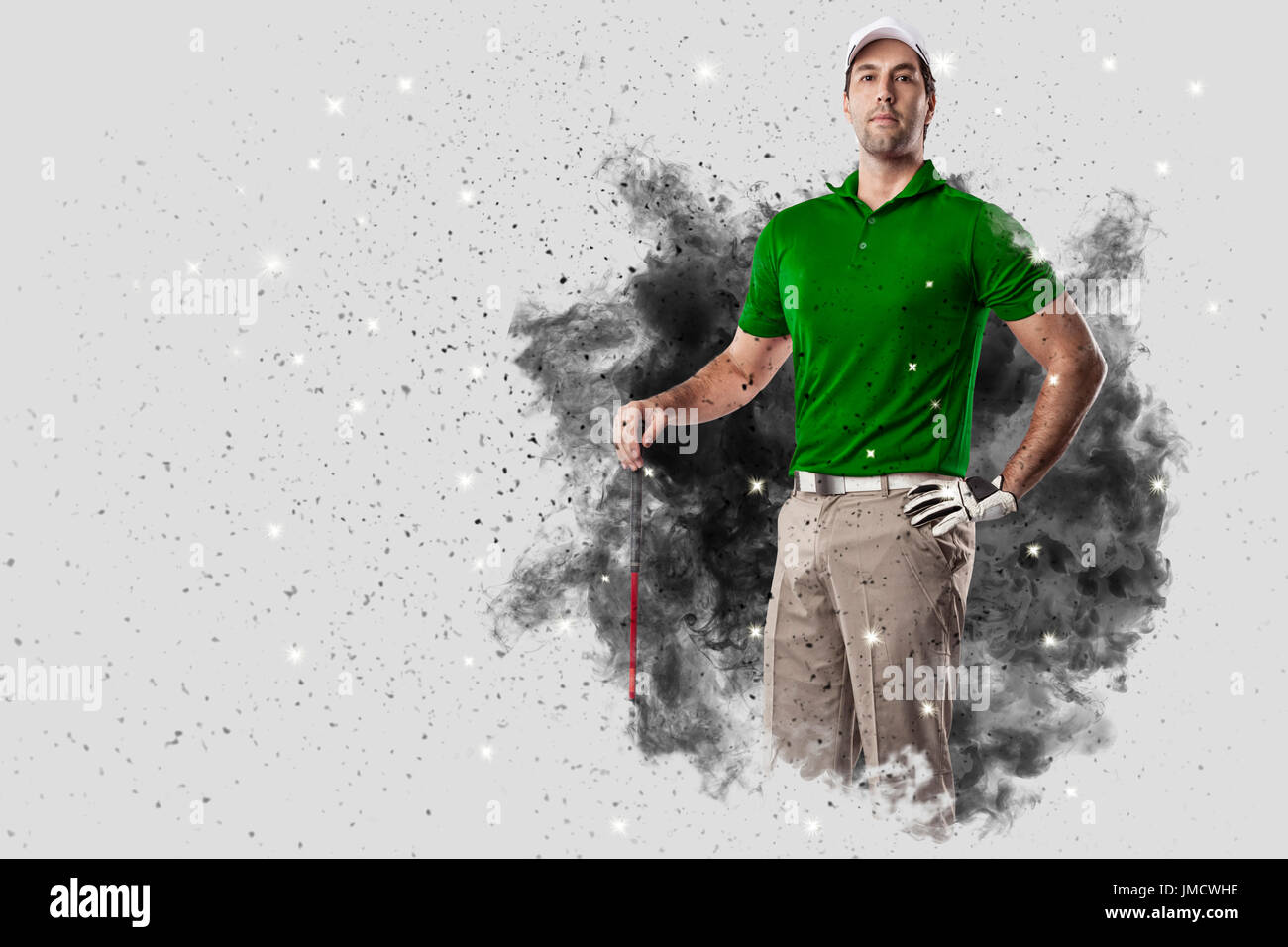Golf Player with a green uniform coming out of a blast of smoke Stock ...
