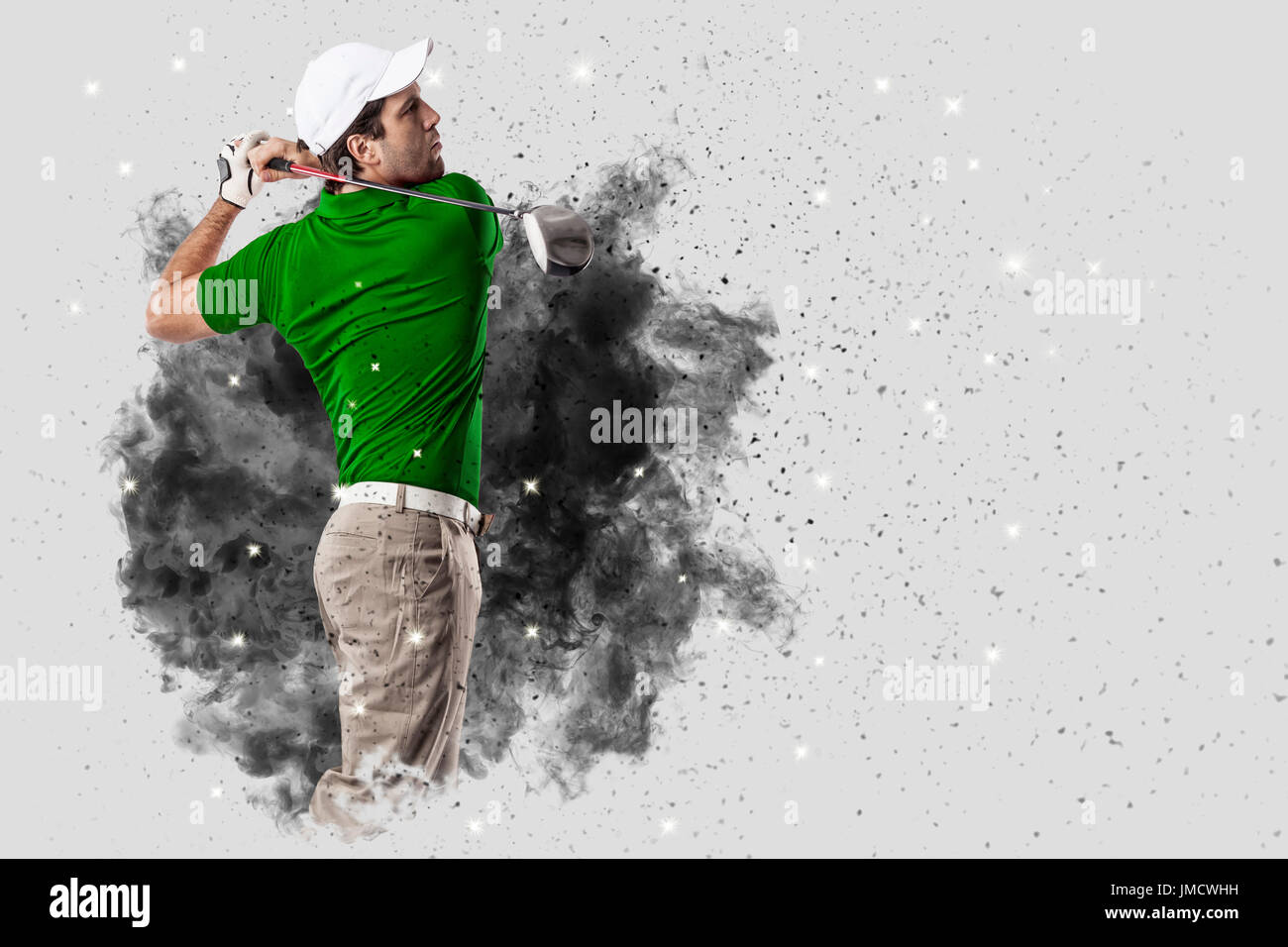 Golf Player with a green uniform coming out of a blast of smoke Stock ...