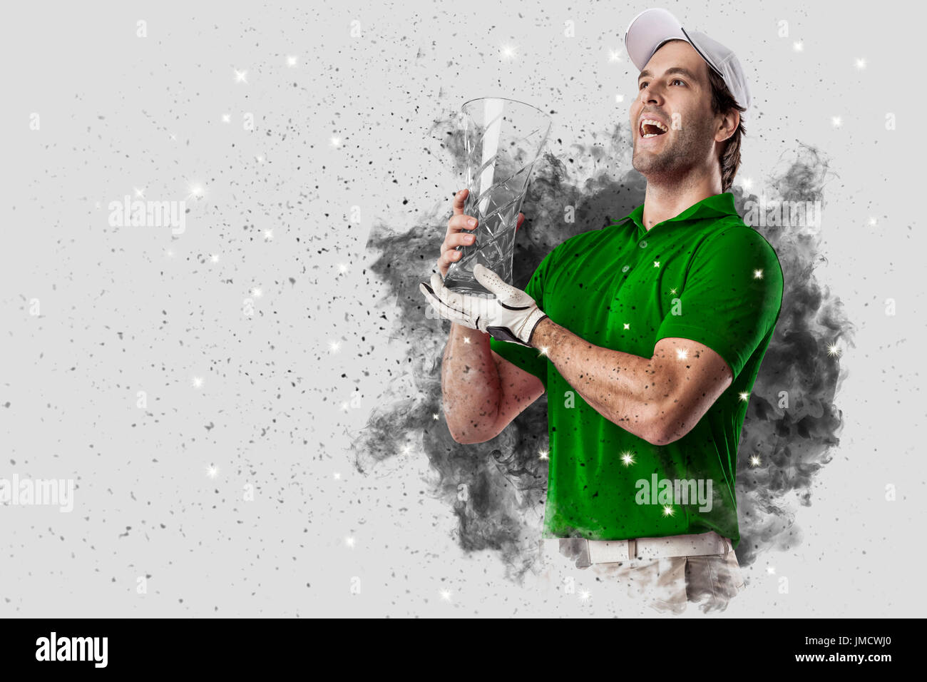 Golf Player with a green uniform coming out of a blast of smoke Stock ...