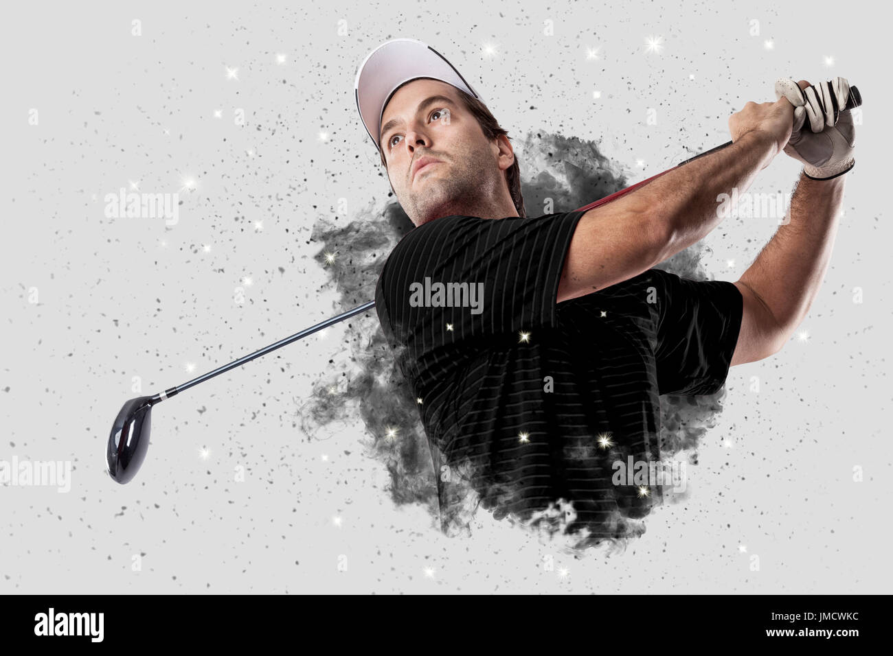 Golf Player with a black uniform coming out of a blast of smoke Stock ...
