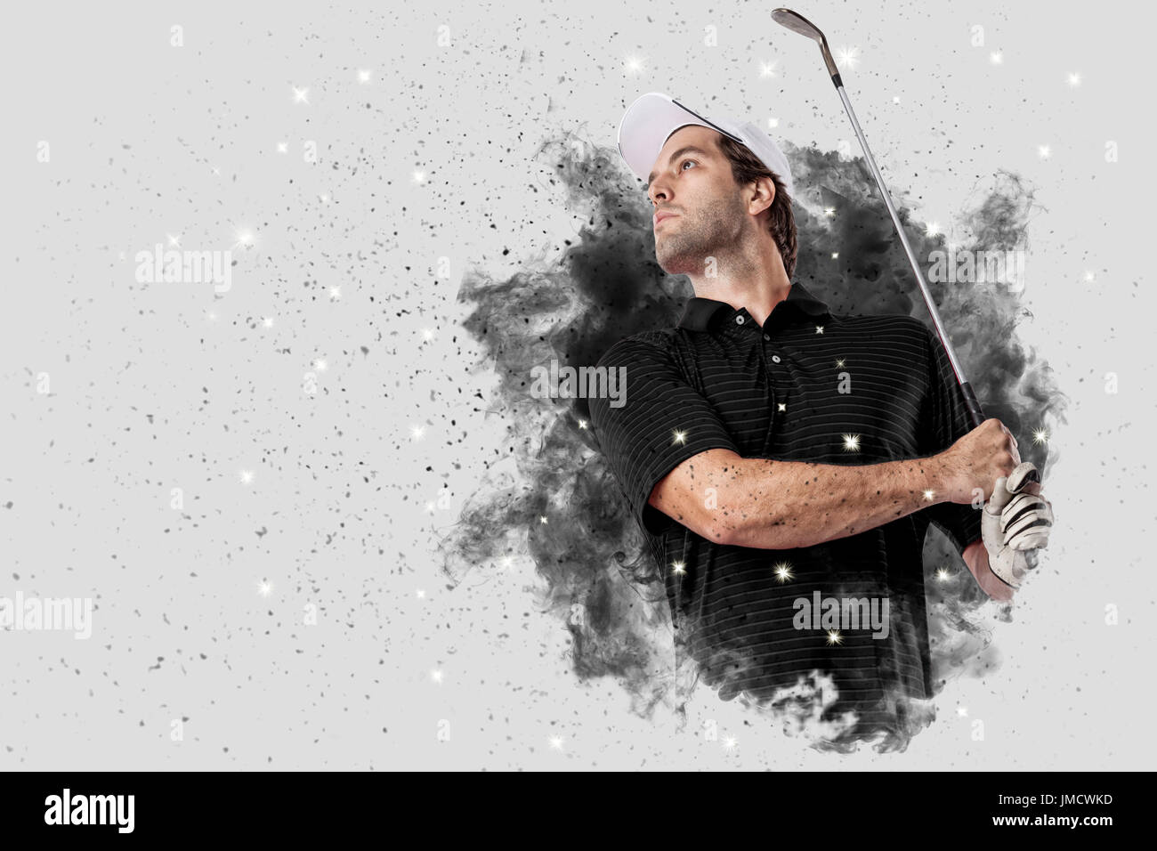 Golf Player with a black uniform coming out of a blast of smoke Stock ...