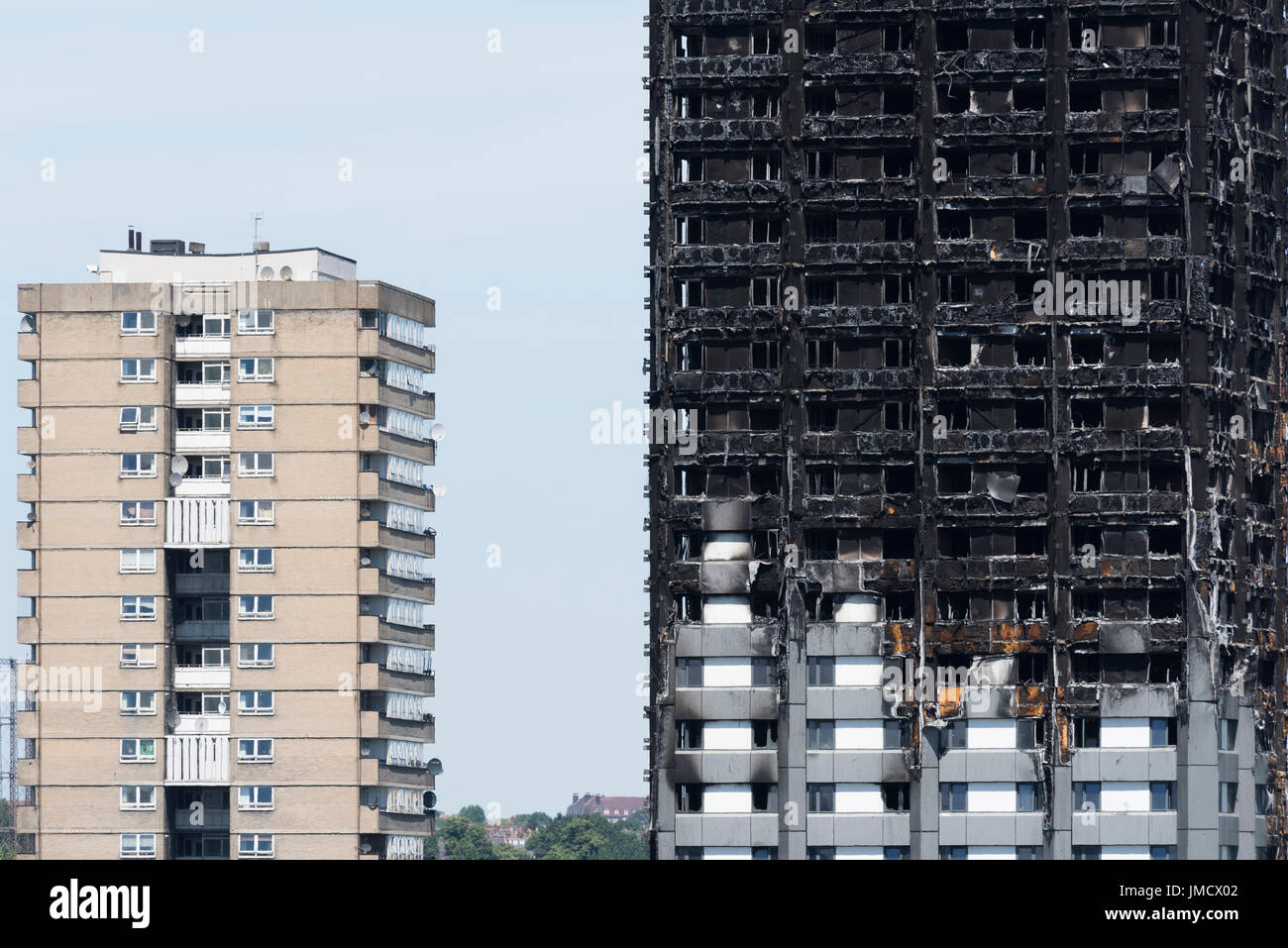 The charred remains of Grenfell Tower, Notting Hill, London, Britain ...