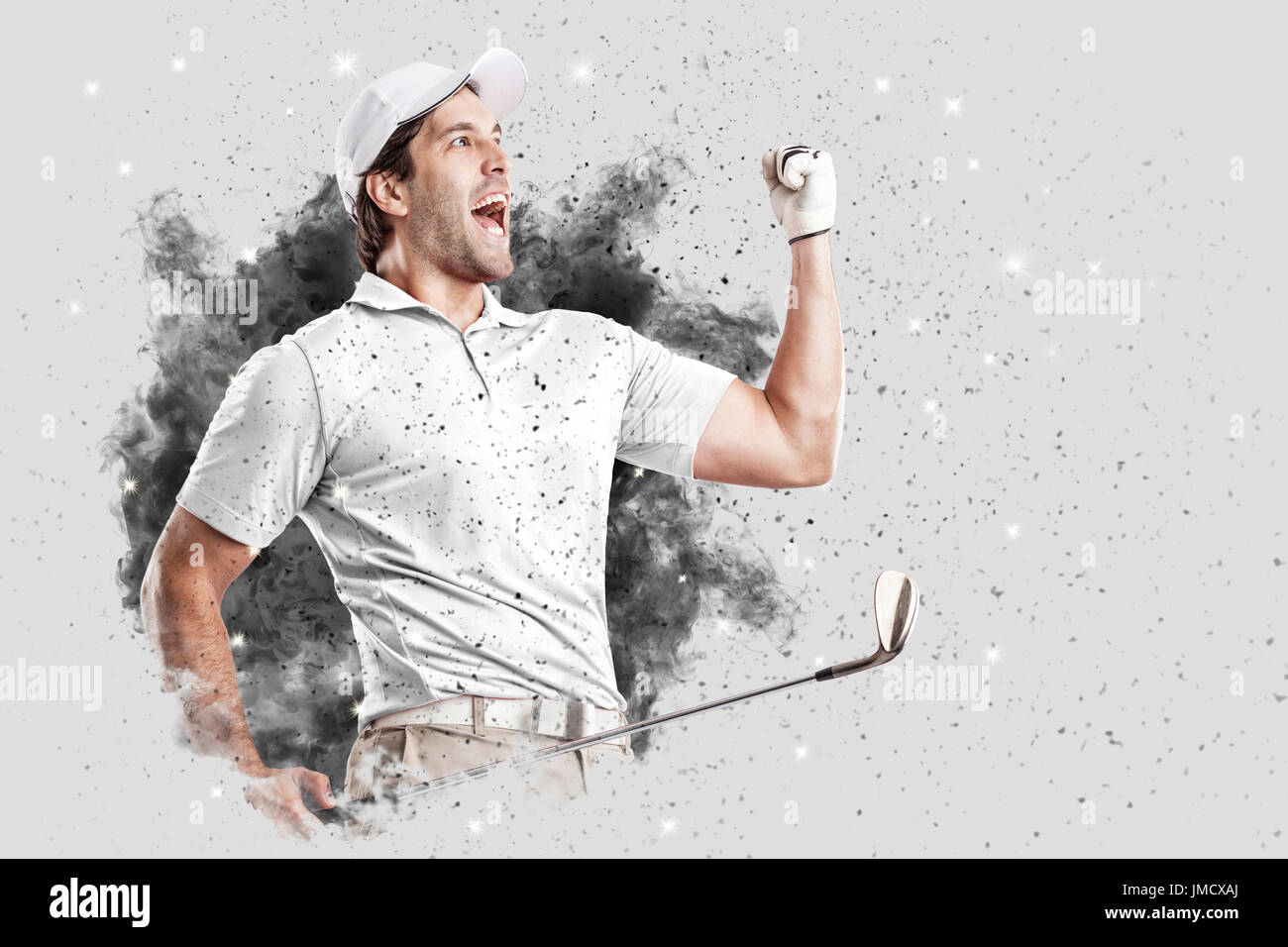 Golf Player with a white uniform coming out of a blast of smoke Stock ...