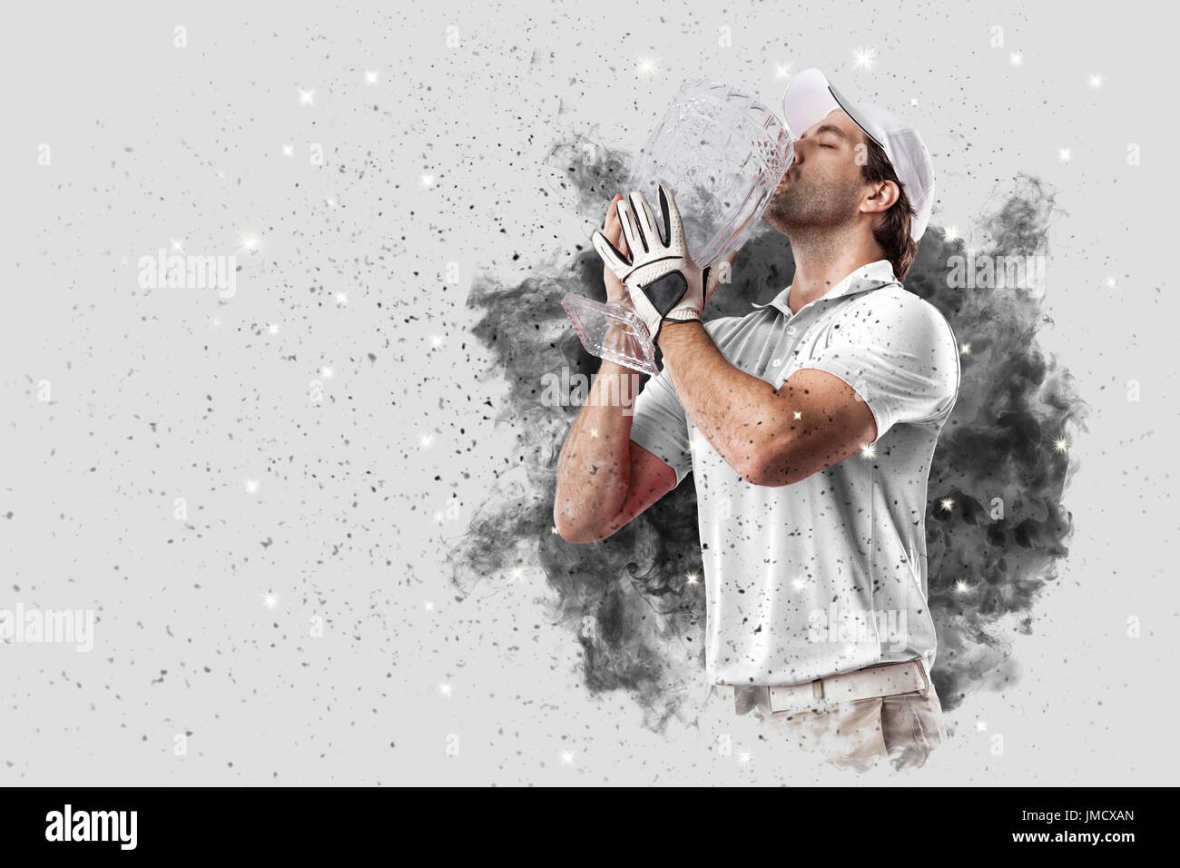Golf Player with a white uniform coming out of a blast of smoke Stock ...