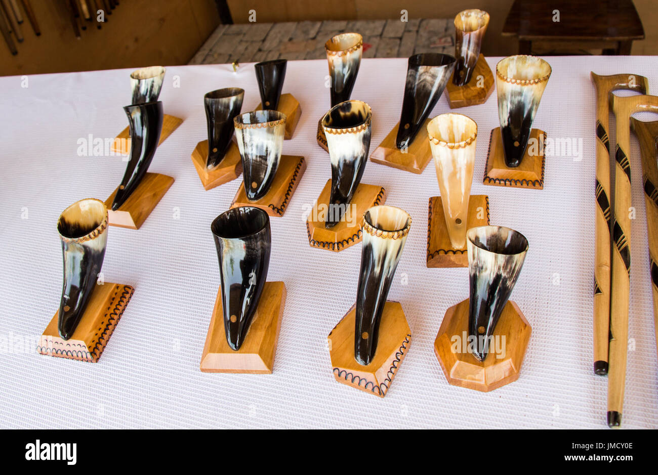 Traditional decorative colorful horns with metal Stock Photo - Alamy