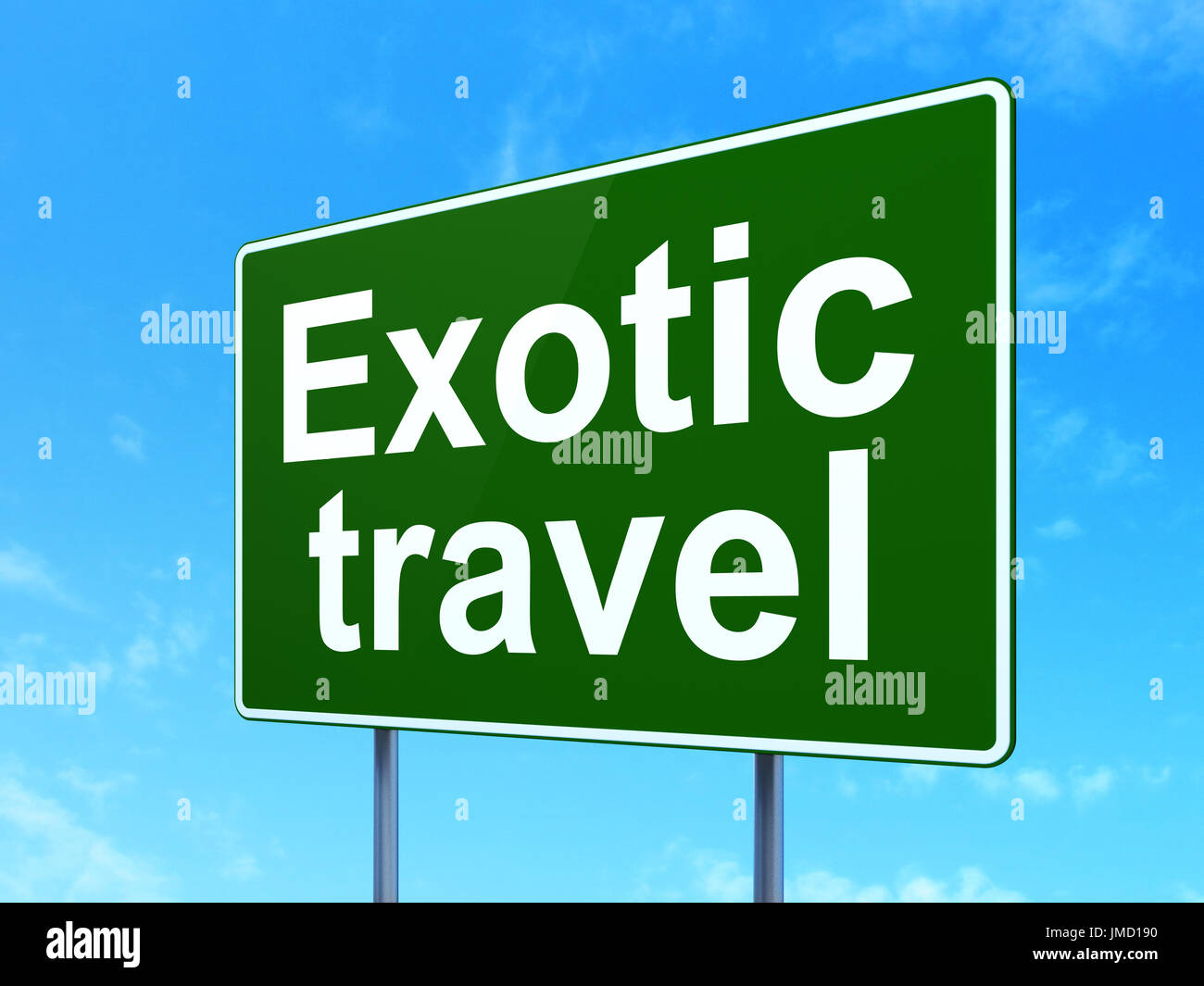 Travel concept: Exotic Travel on road sign background Stock Photo - Alamy