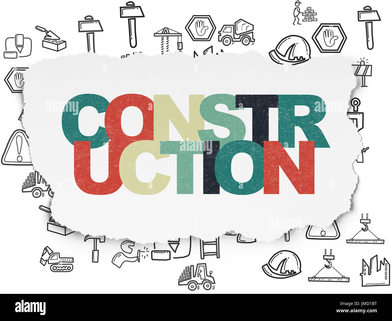 Constructing concept: Construction on Torn Paper background Stock Photo ...