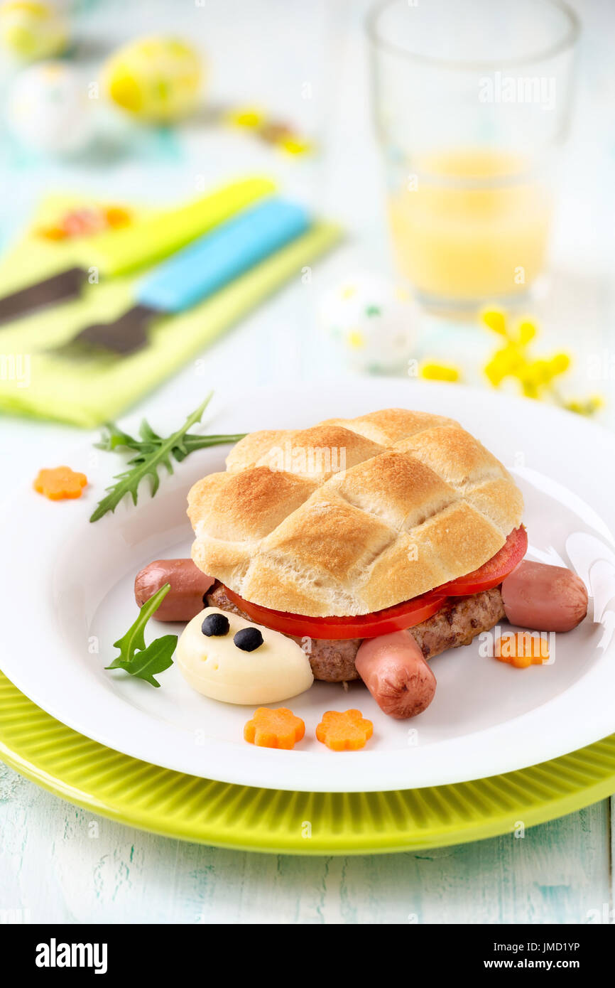 Fun food for kids - cute turtle shaped hamburger made of ground meat ...