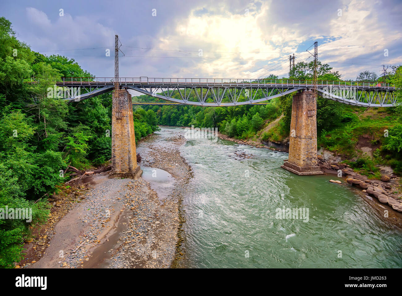 Summer landscape with bridge Stock Photo - Alamy
