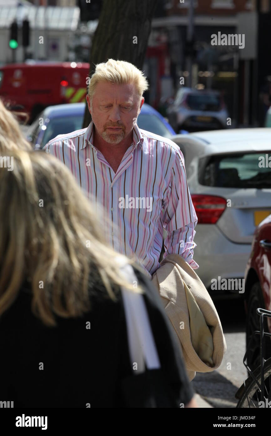 Boris Becker arrives at address in Kensington, London in his Porsche ...