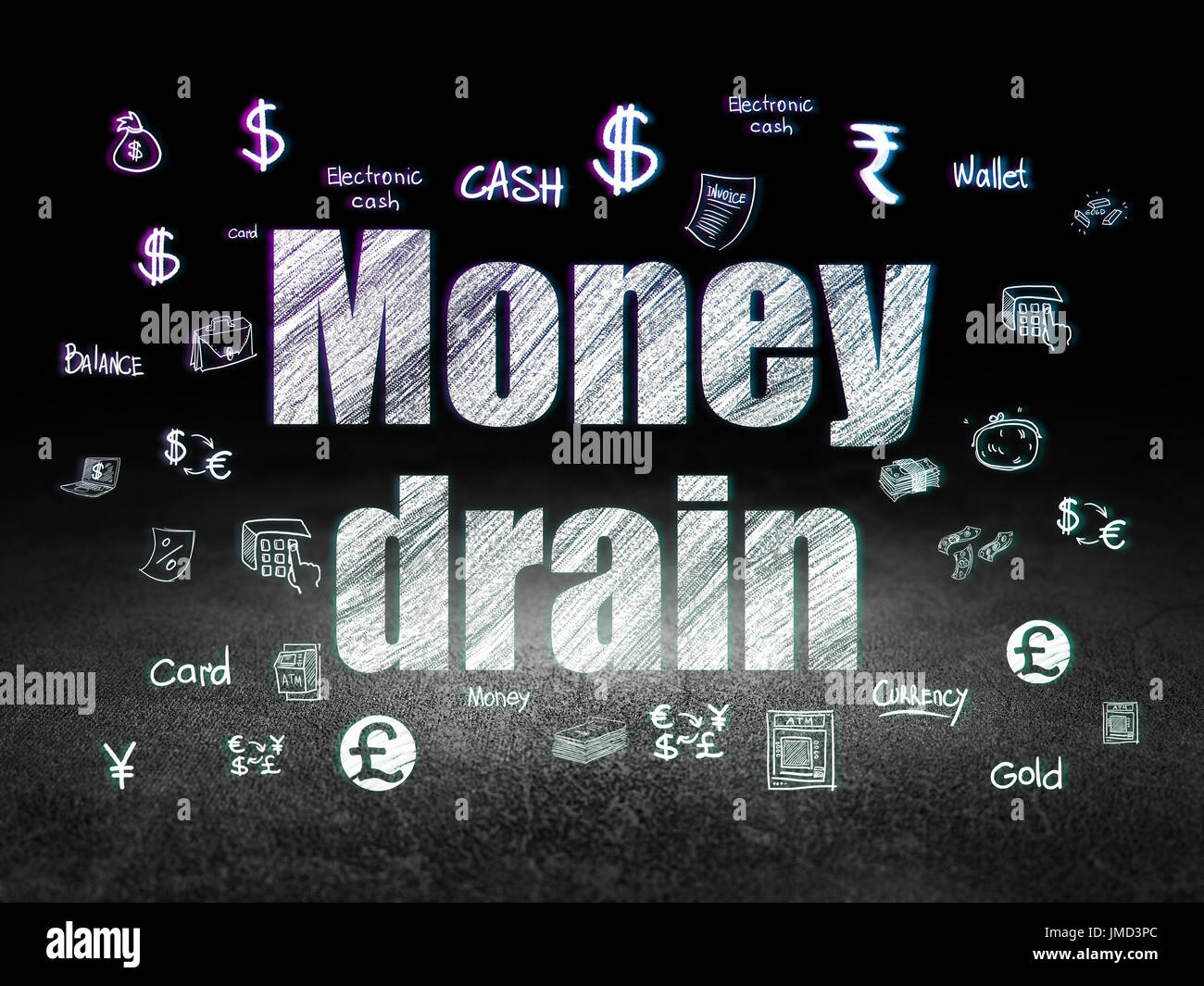 Money concept: Money Drain in grunge dark room Stock Photo - Alamy