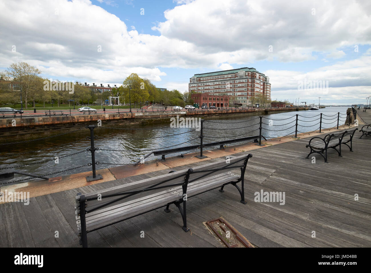 harborwalk and wooden quay deck at flooded drydock number 2 Charlestown ...