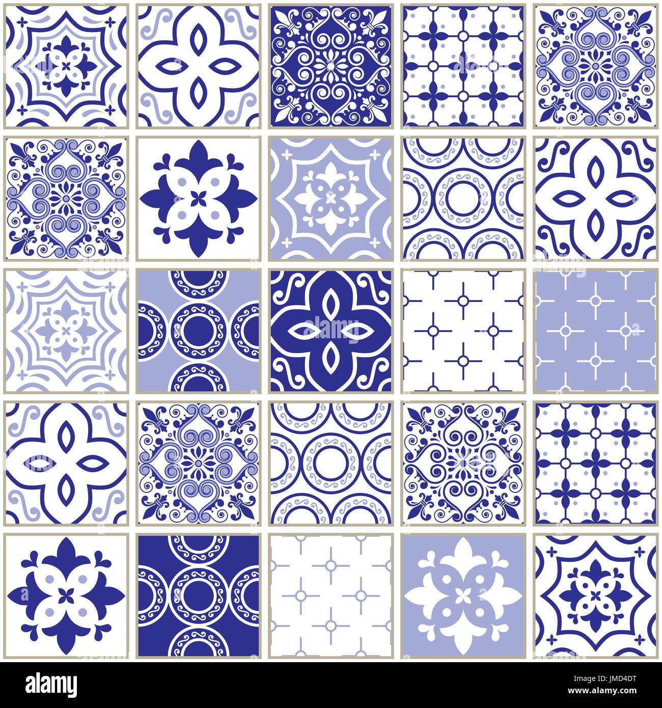 Veector navy blue tiles pattern, Azulejo - Portuguese seamless tile ...