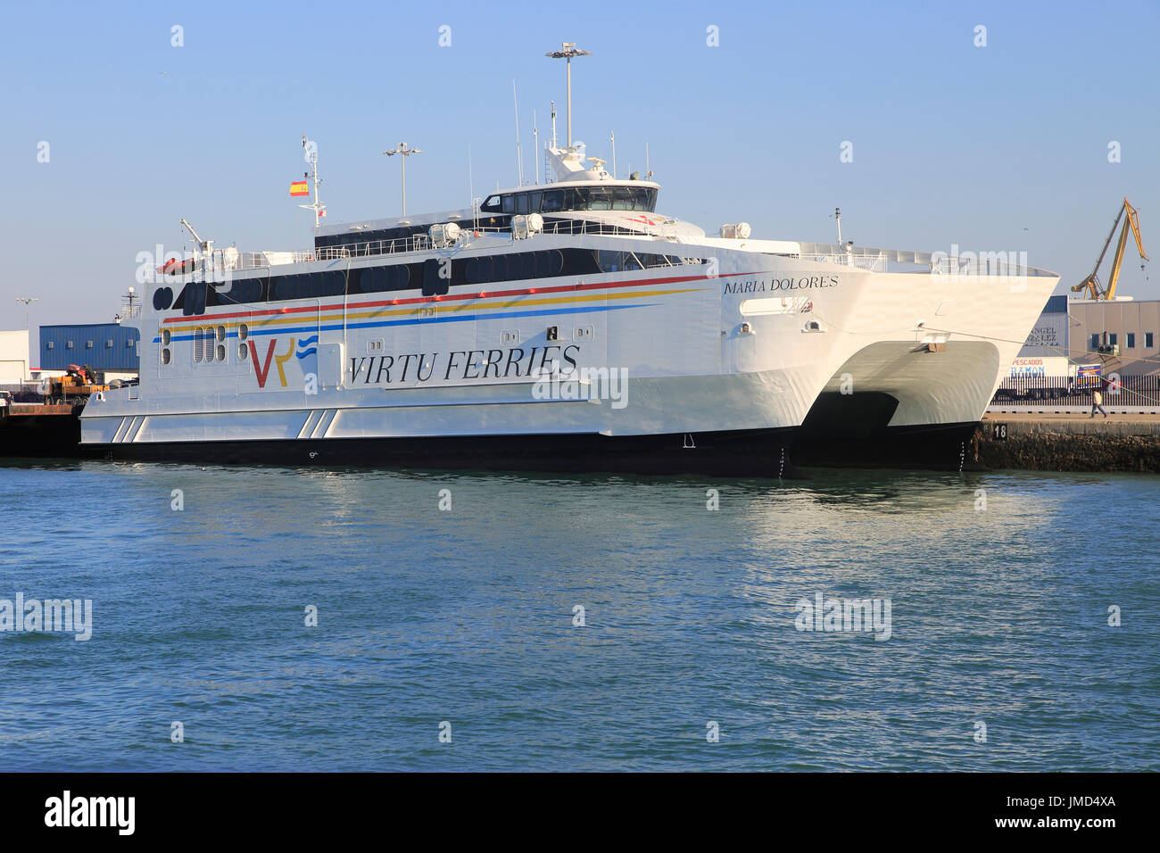 Maria Dolores, Virtu Ferries ship in the harbour port of Cadiz, Spain ...