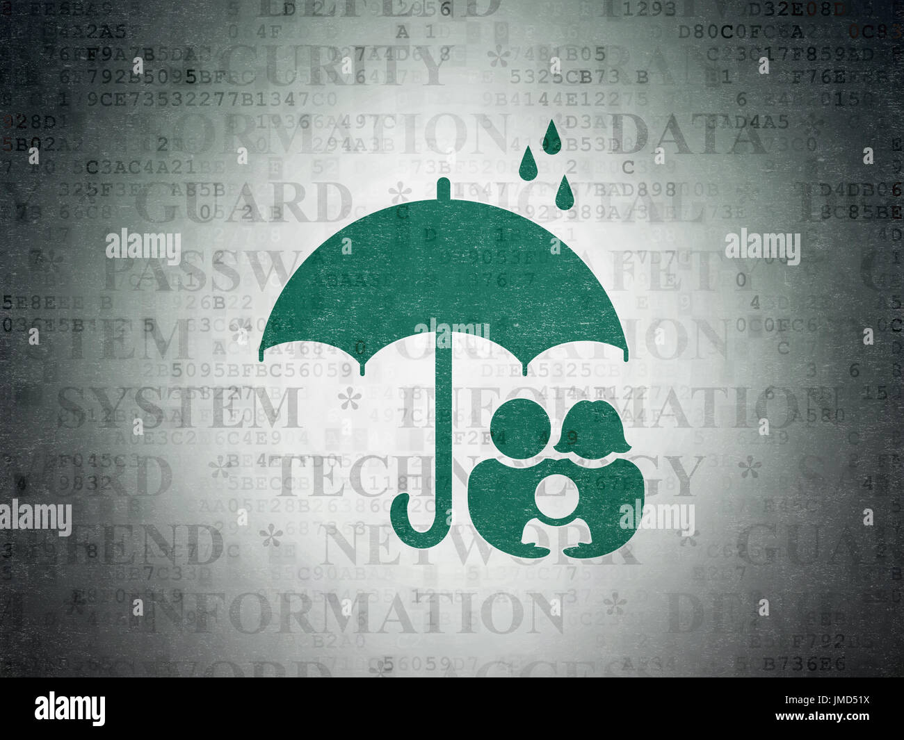 Safety concept: Family And Umbrella on Digital Data Paper background ...