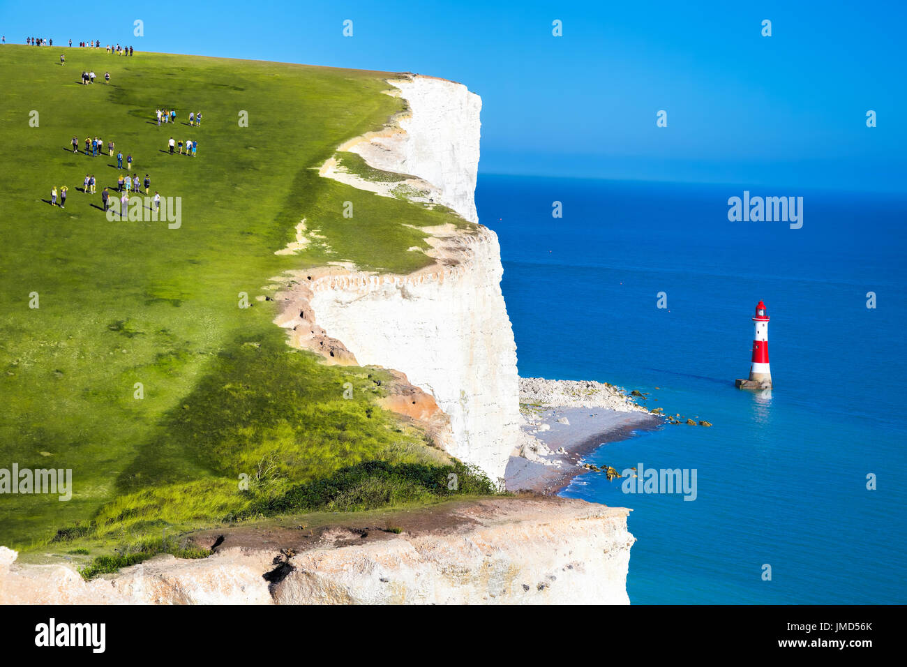 Beachy Head Lighthouse with chalk cliffs near the Eastbourne, East ...