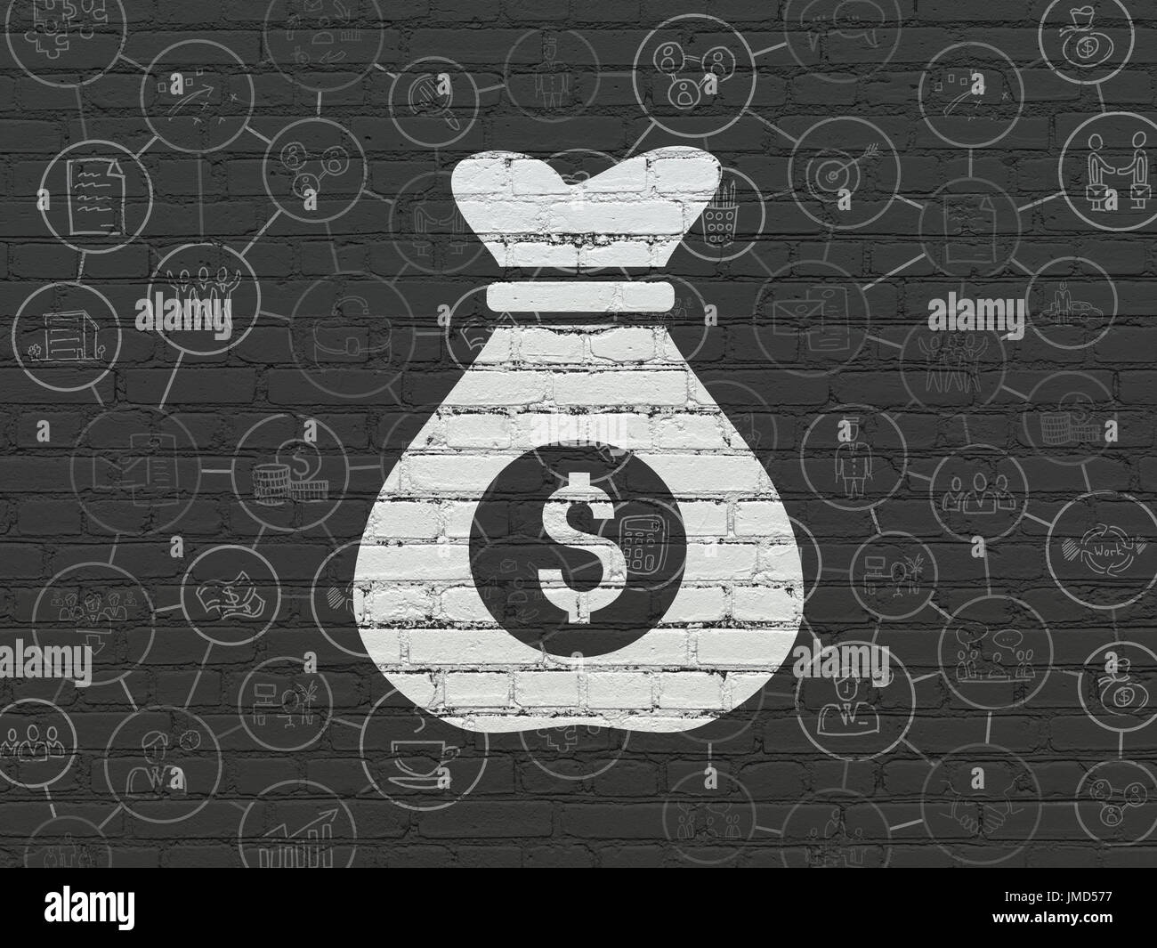 Finance concept: Money Bag on wall background Stock Photo - Alamy