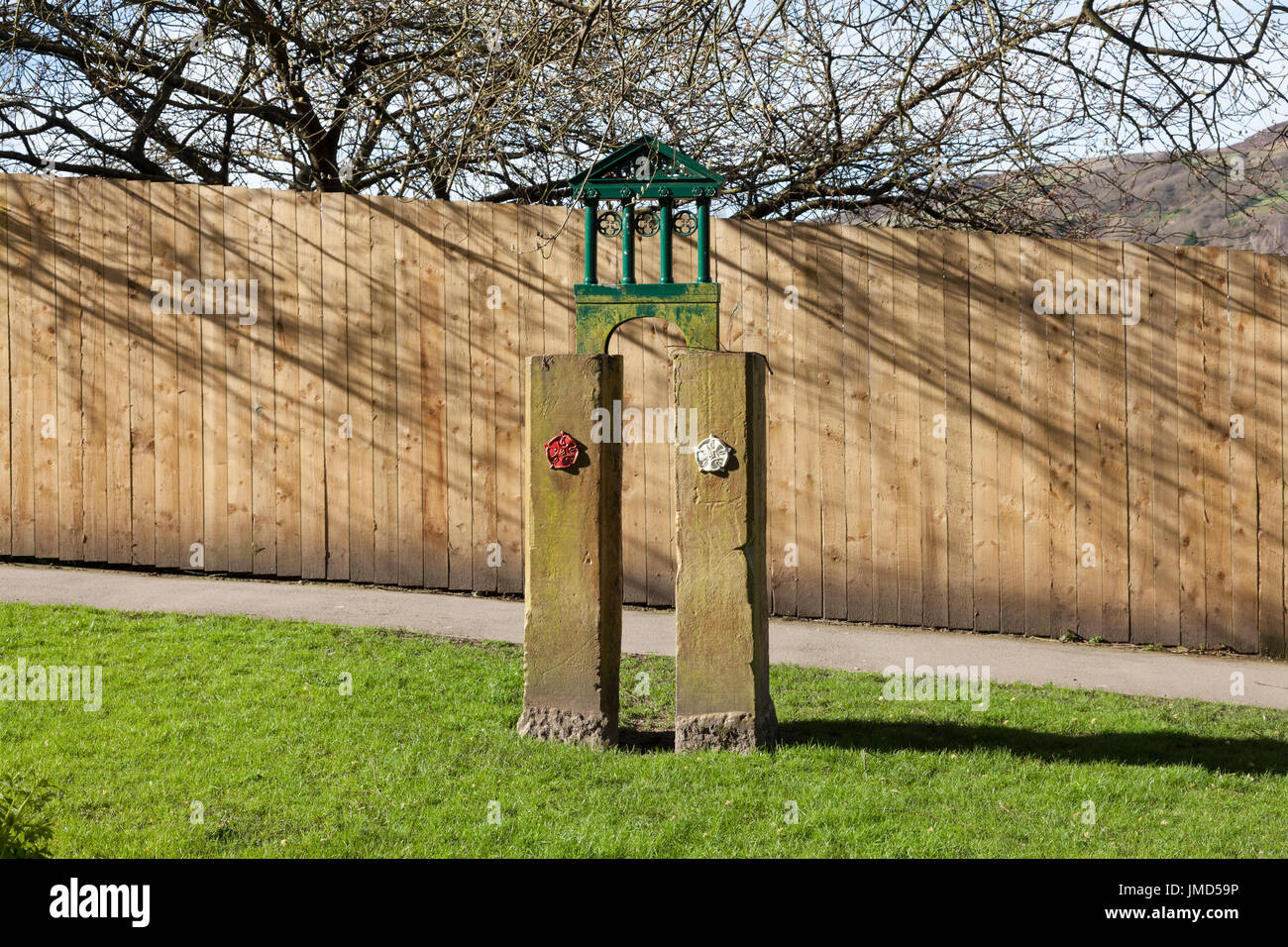 Marker post for the historic border between Lancashire and Yorkshire ...