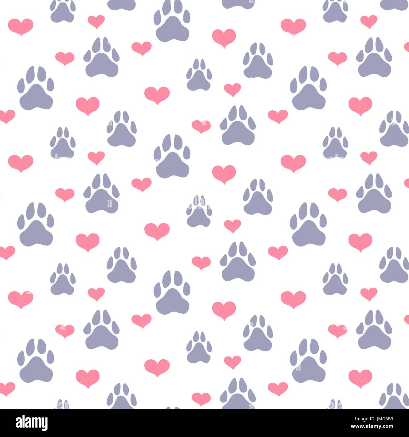 pet theme background vector pattern with dogs paw prints and hearts ...