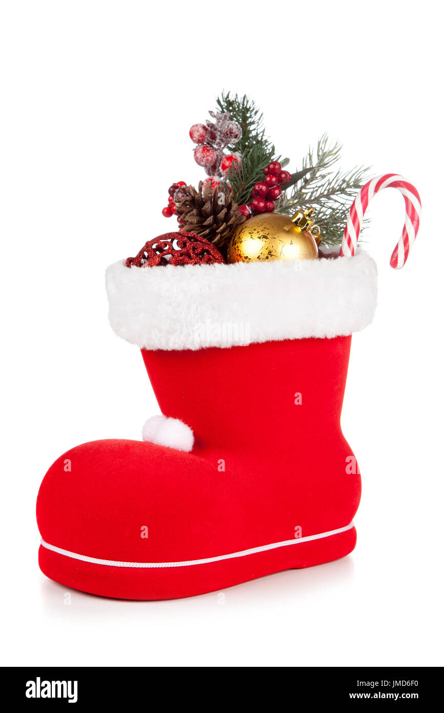 Santa's shoe on white background Stock Photo - Alamy