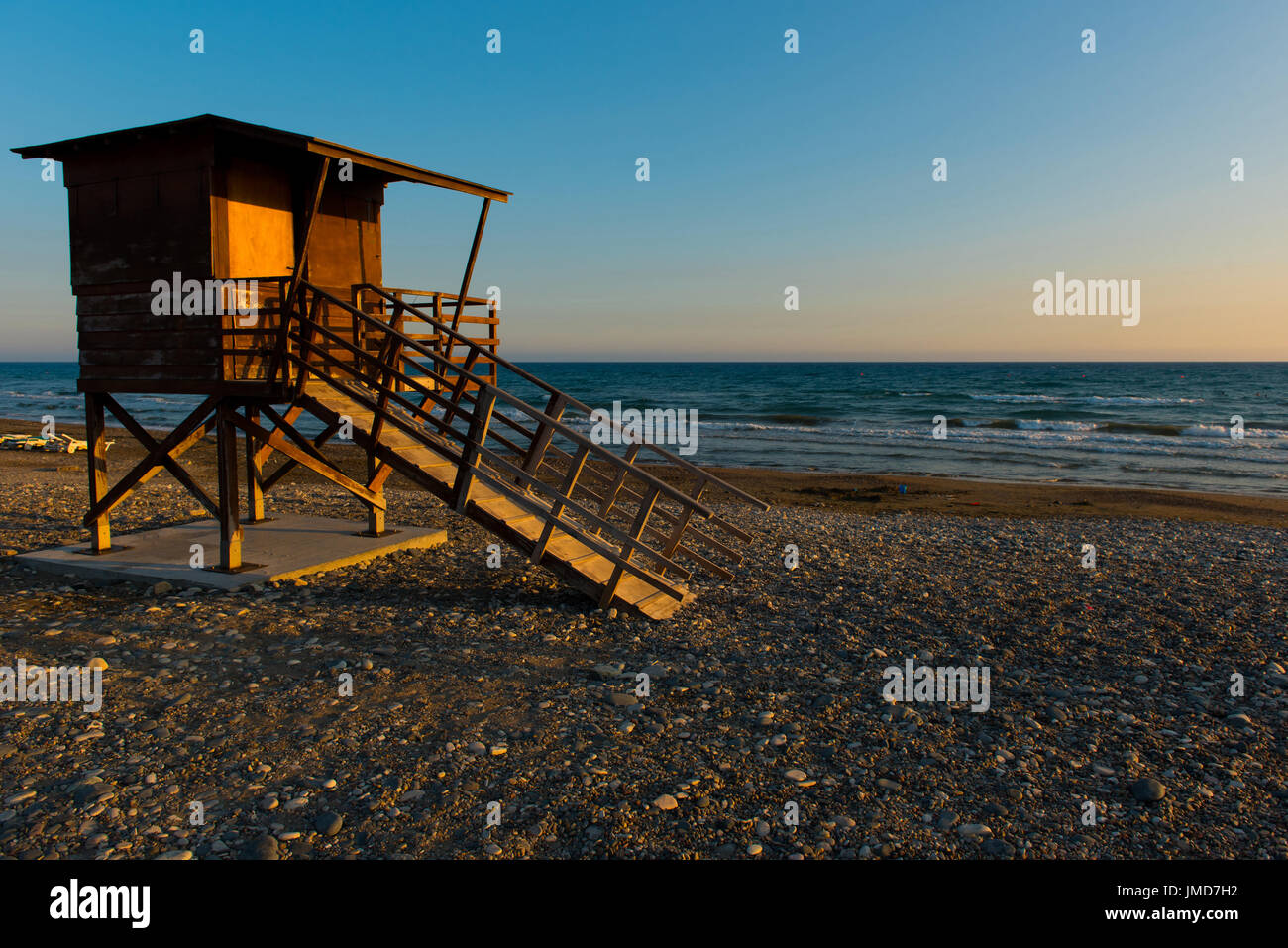Baywatch tower on the beach. Lifeguard tower in the sunset Stock Photo ...