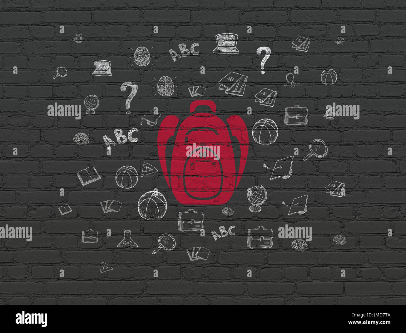 Learning concept: Backpack on wall background Stock Photo - Alamy