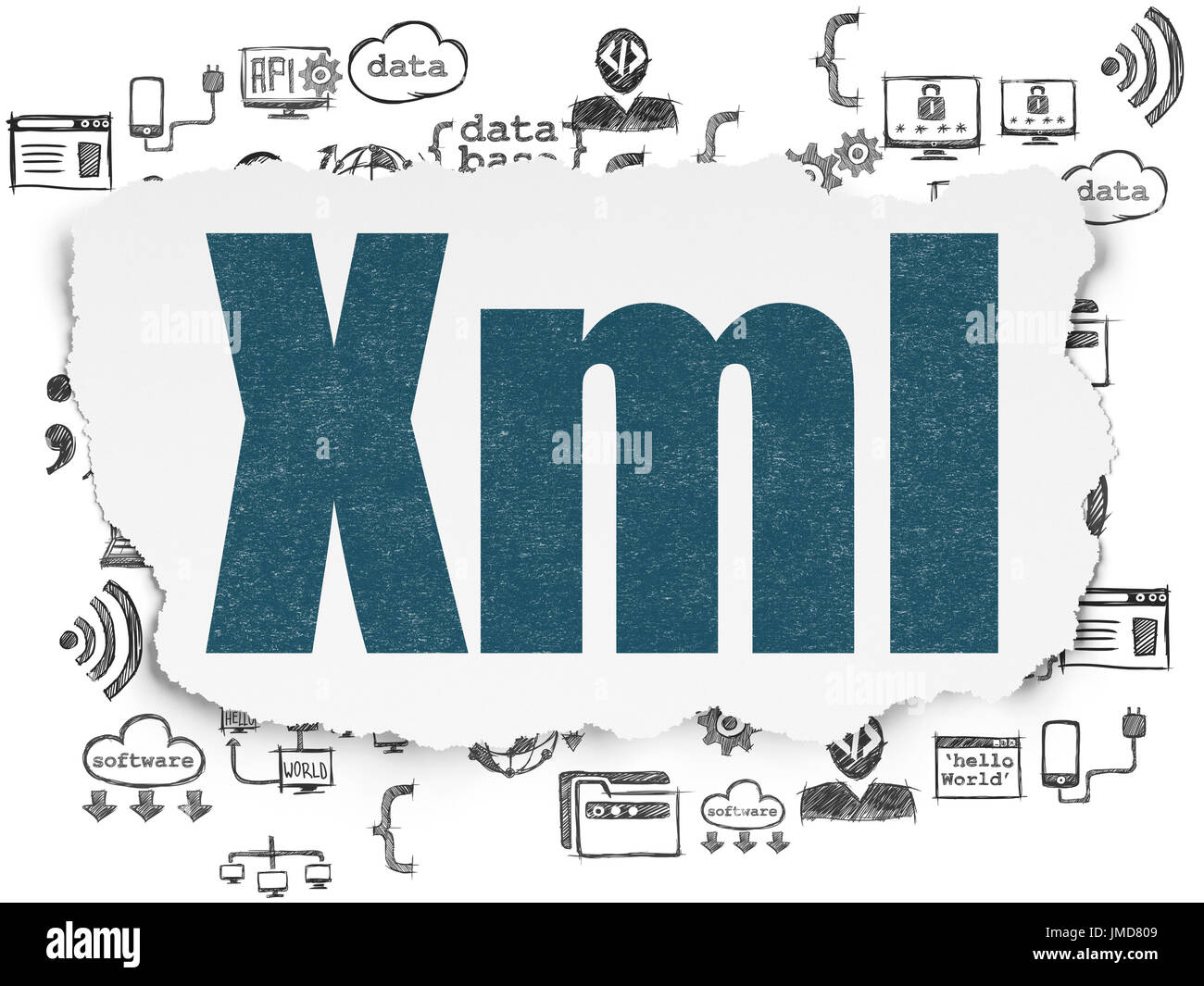 Database concept: Xml on Torn Paper background Stock Photo - Alamy
