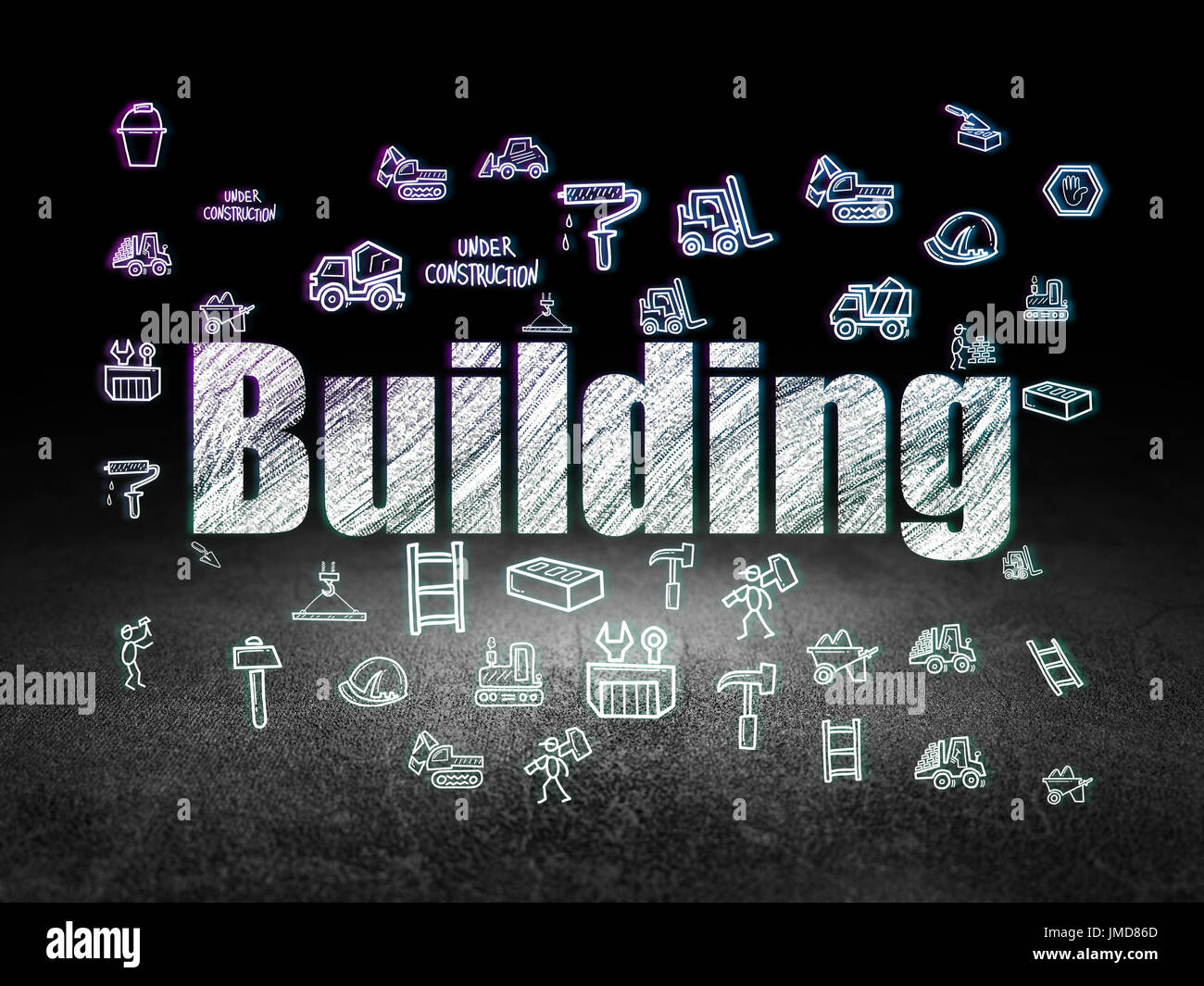 Construction concept: Building in grunge dark room Stock Photo - Alamy