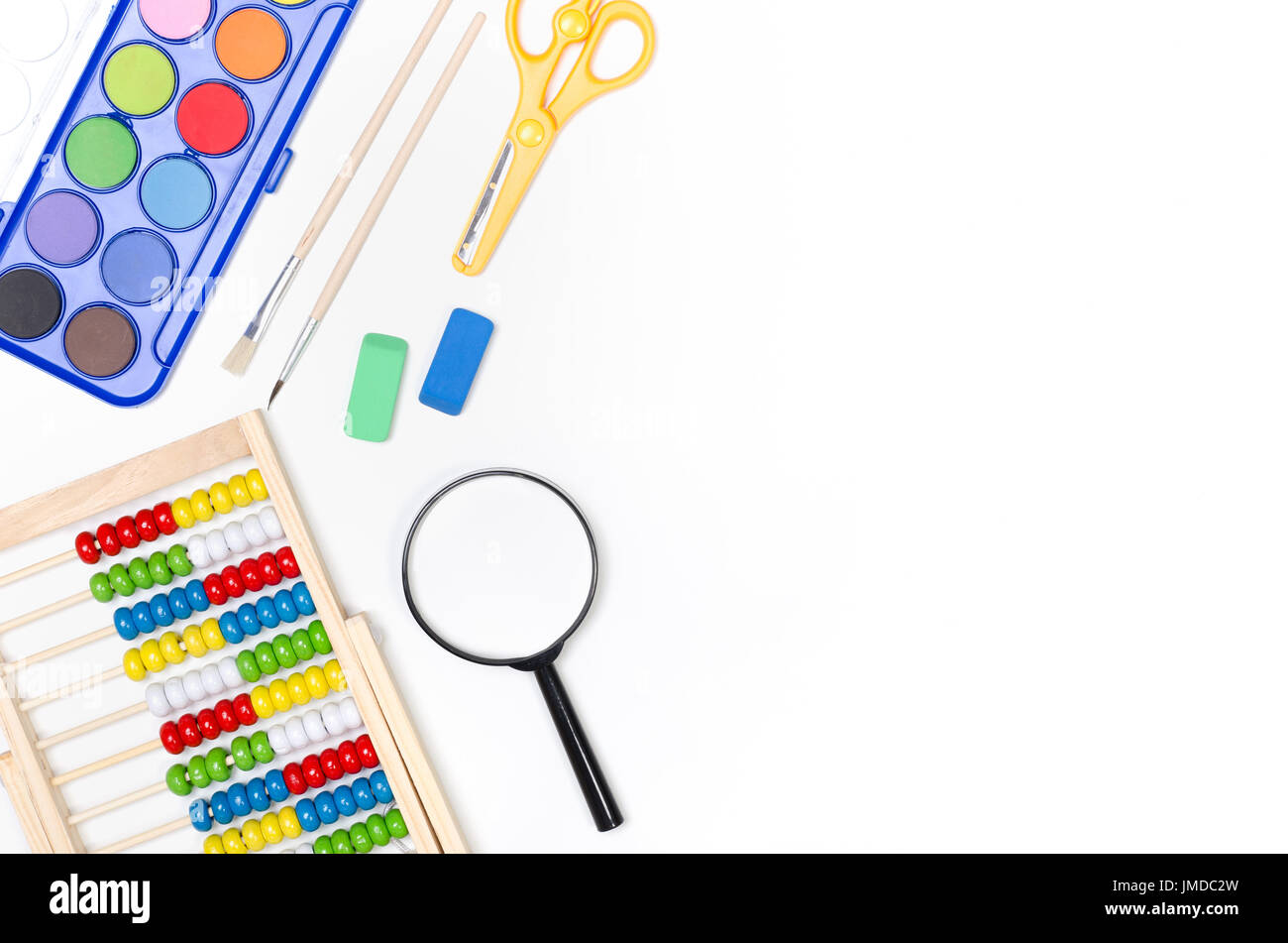 School supplies on white background. Back to school concept Stock Photo ...
