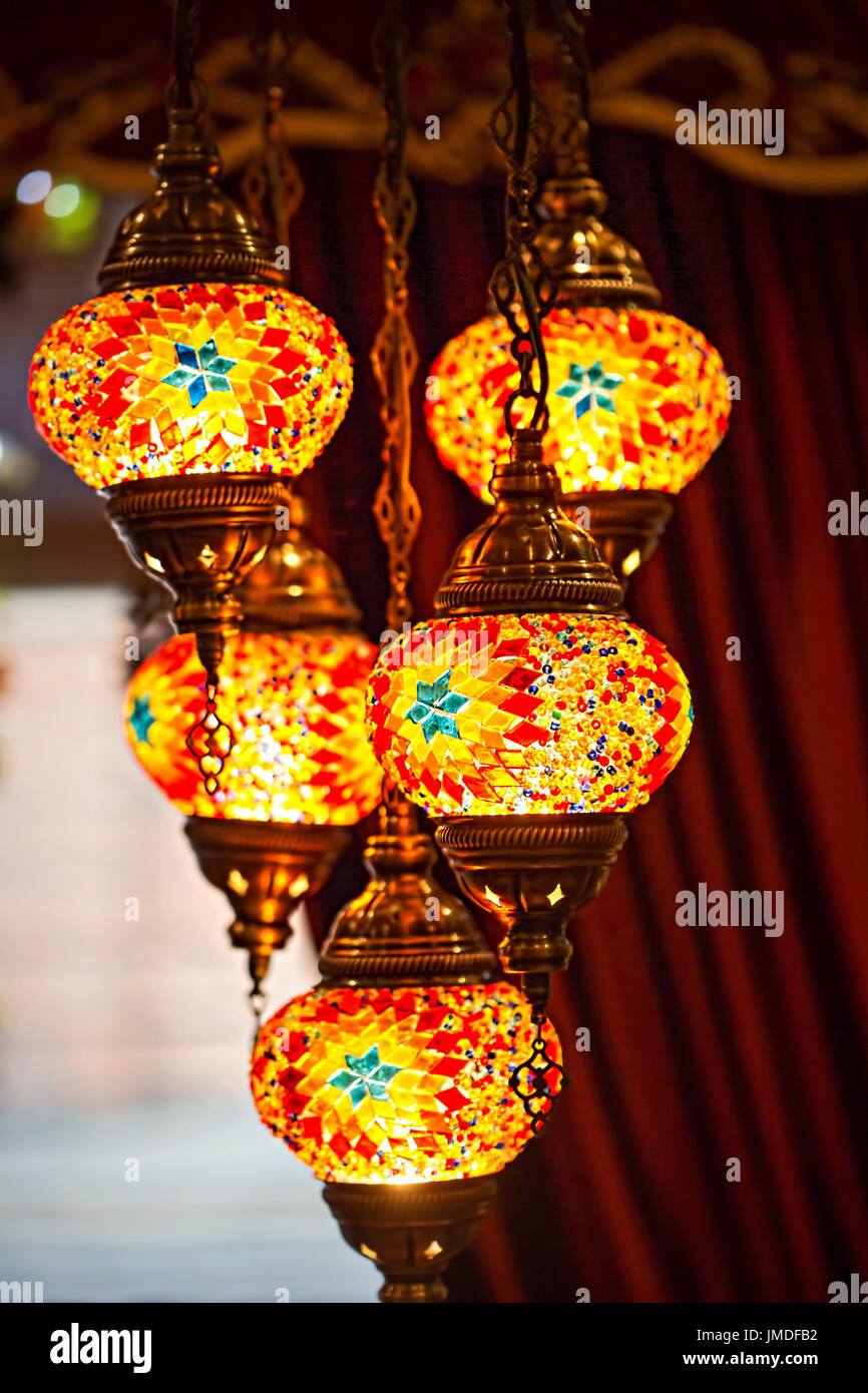 Colourful Asian mosaic lamps Stock Photo - Alamy