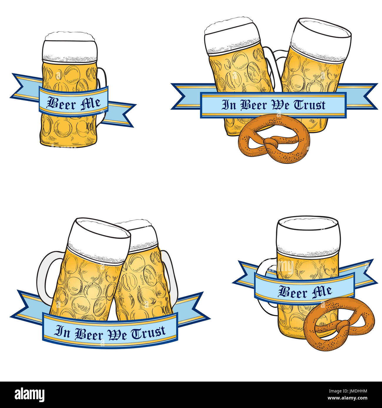 Beer icon set. Full Beer Mug. Octoberfest Label Collection Stock Photo ...