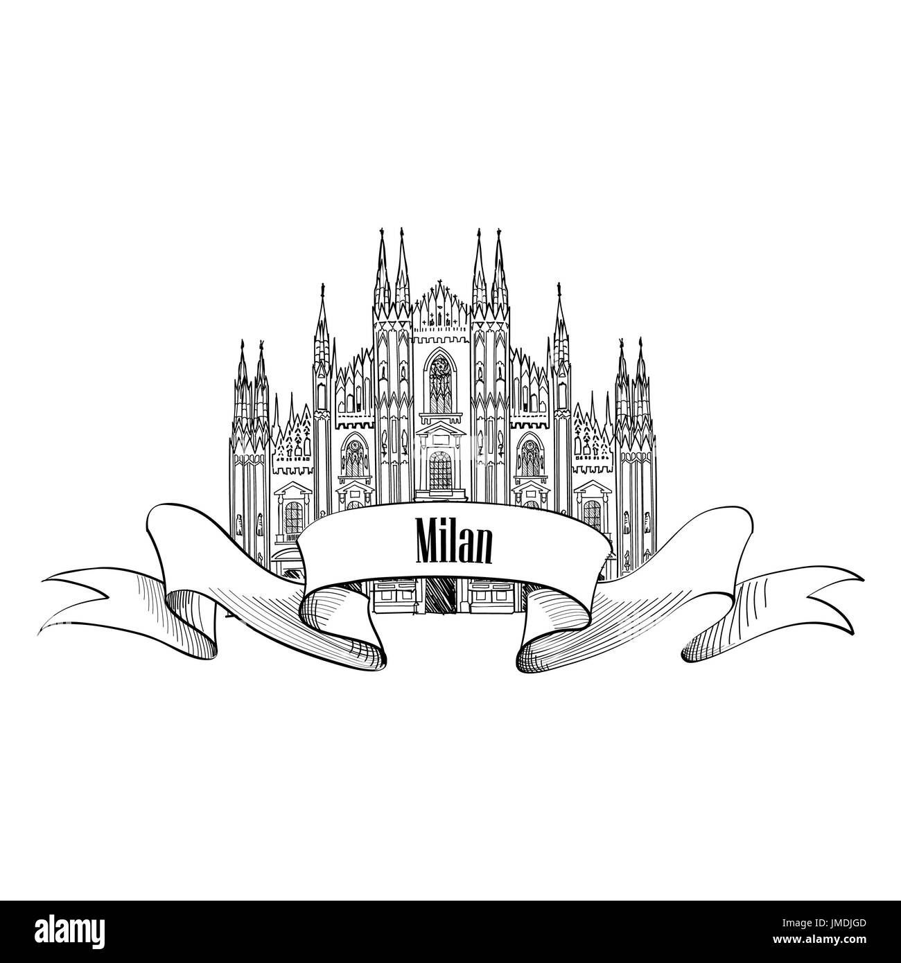 Milan symbol. Travel Italy icon. Hand drawn sketch. Duomo cathedral in ...